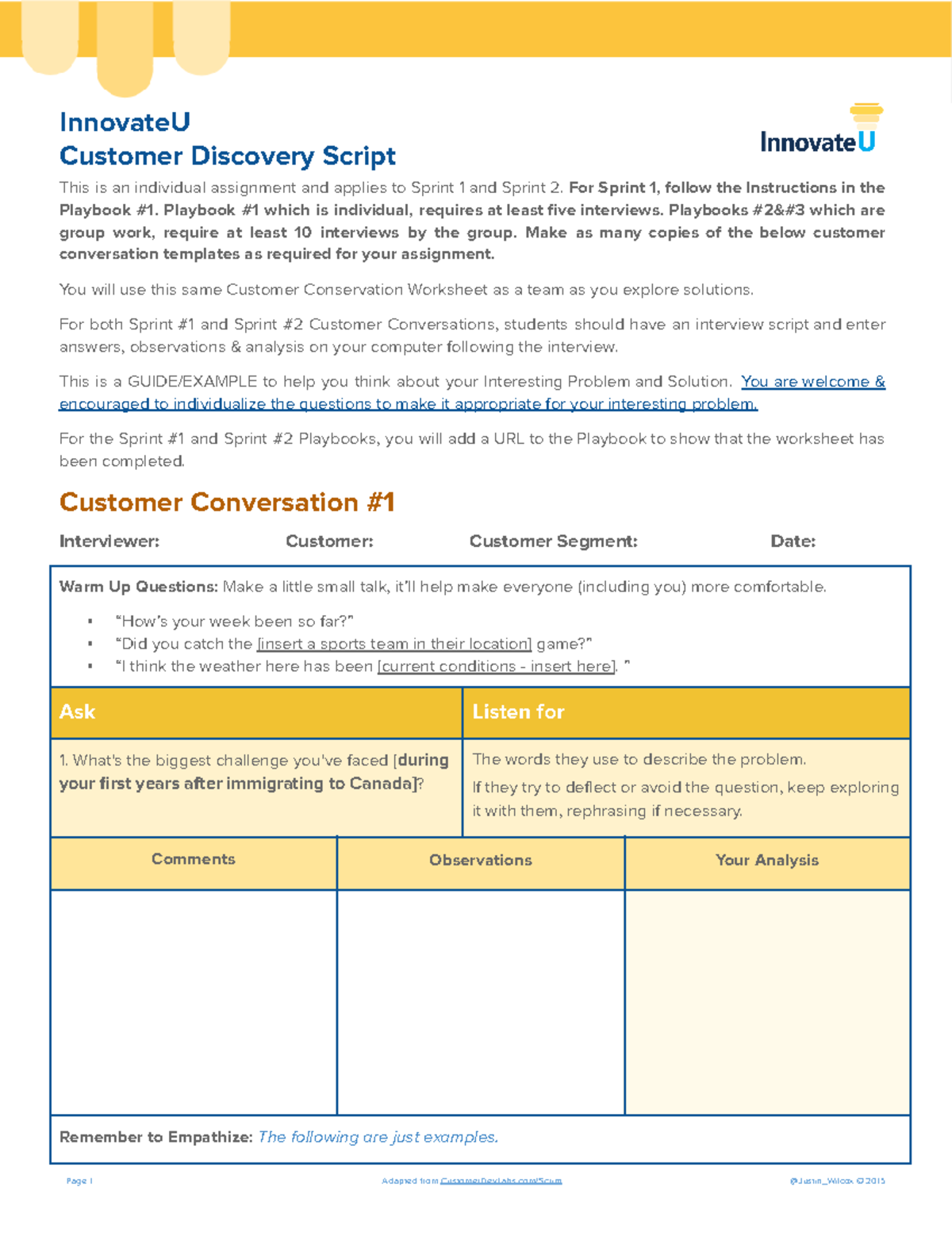 Copy of Customer Discovery Interview Script - Customer Discovery Script ...