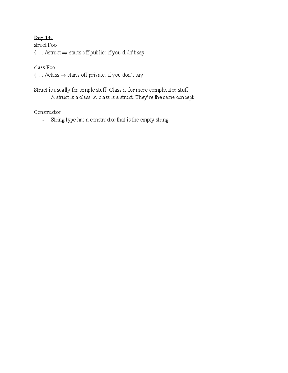 Cs 31 Lecture Notes Day 14 Day 14 Struct Foo Struct ⇒