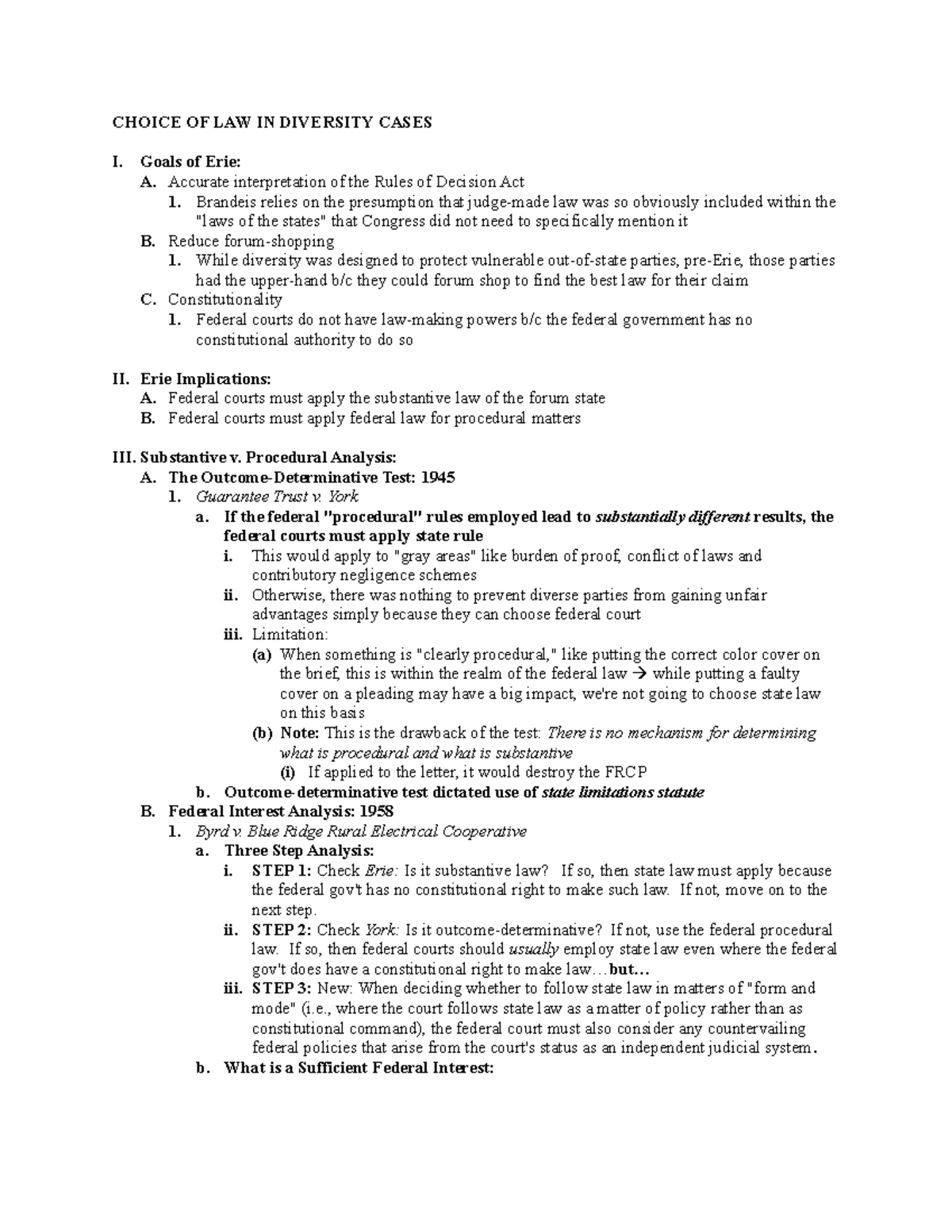 8 - Civil Procedure - Prof Vazquez 2 - CHOICE OF LAW IN DIVERSITY CASES ...