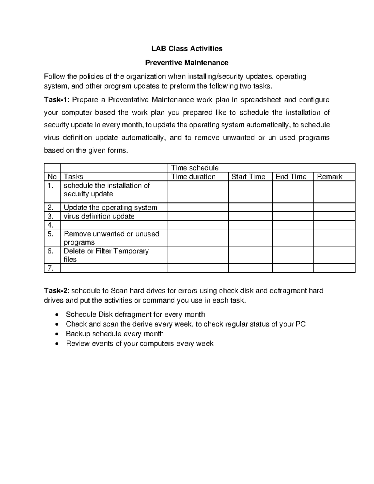 LAB Class Activities for Pereventive Maintenance - LAB Class Activities ...