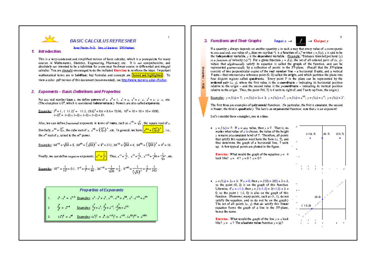 Basic Calculus - BASIC CALCULUS REFRESHER Ismor Fischer, Ph. Dept. of ...