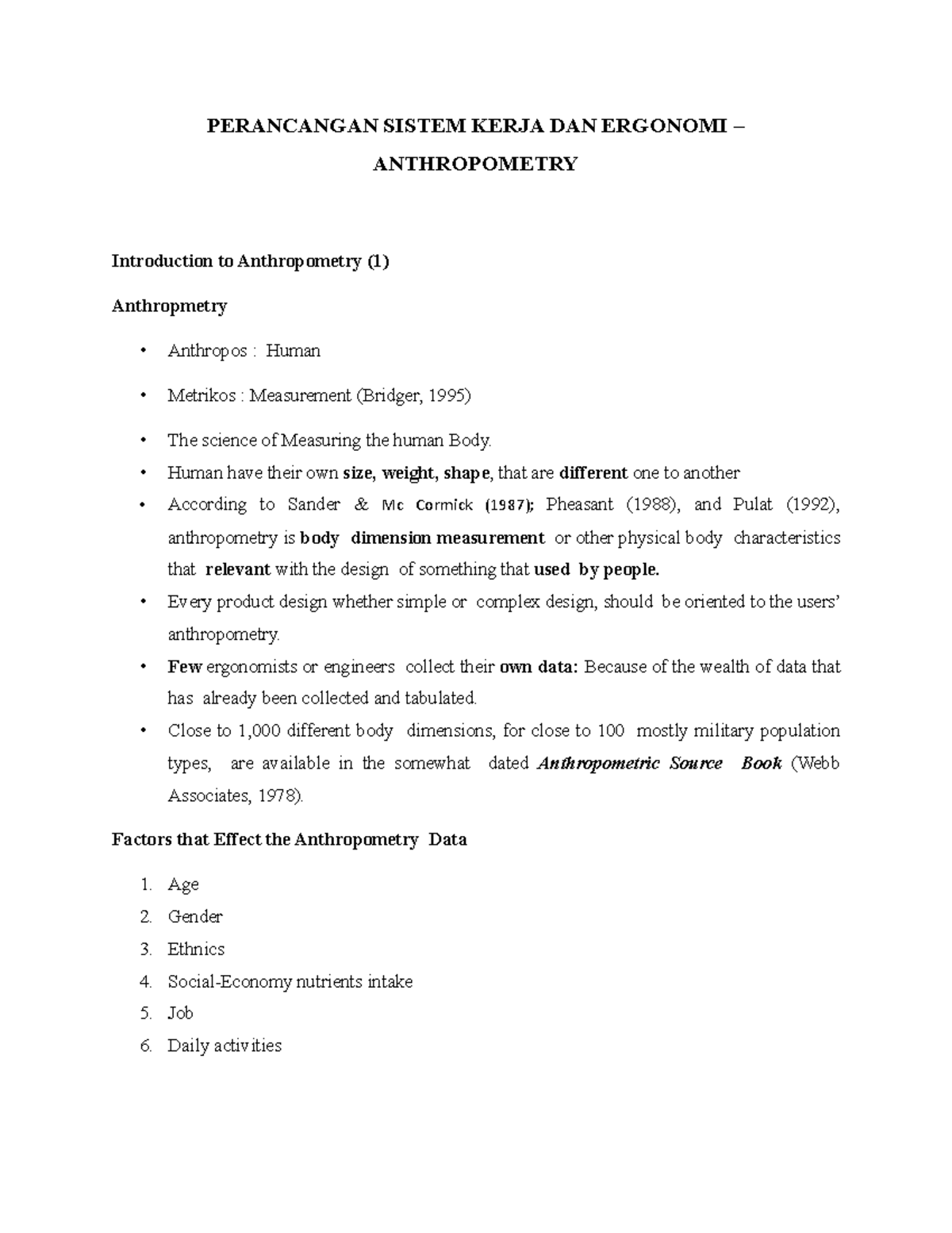Perancangan Sistem Kerja dan Ergonomi Antrophometry - PERANCANGAN ...