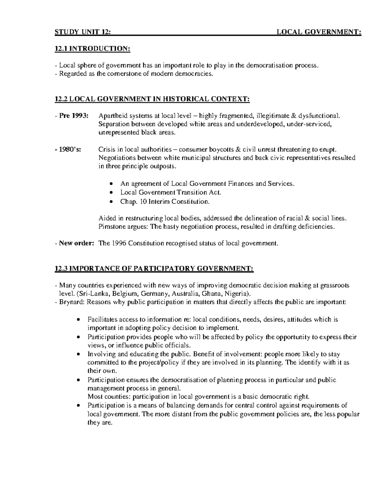 12 Local Government - STUDY UNIT 12: LOCAL GOVERNMENT: 12 INTRODUCTION ...