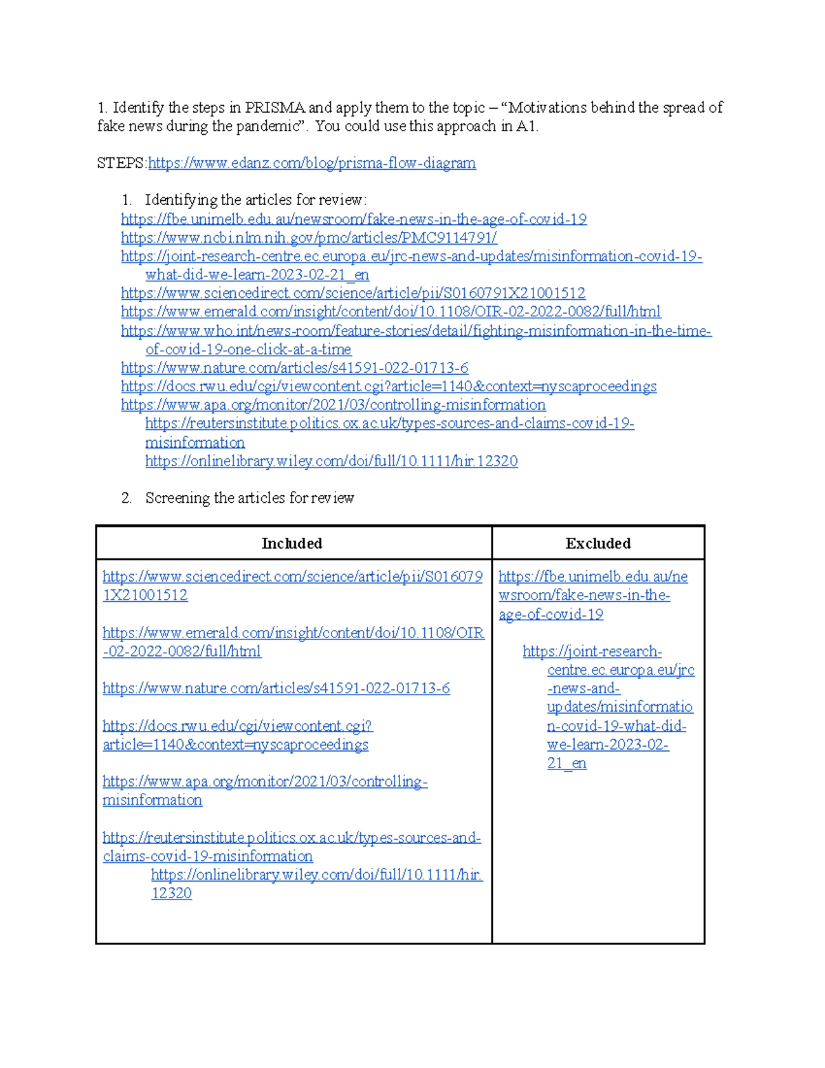 Week 2 Tutorial Activities - Identify the steps in PRISMA and apply ...