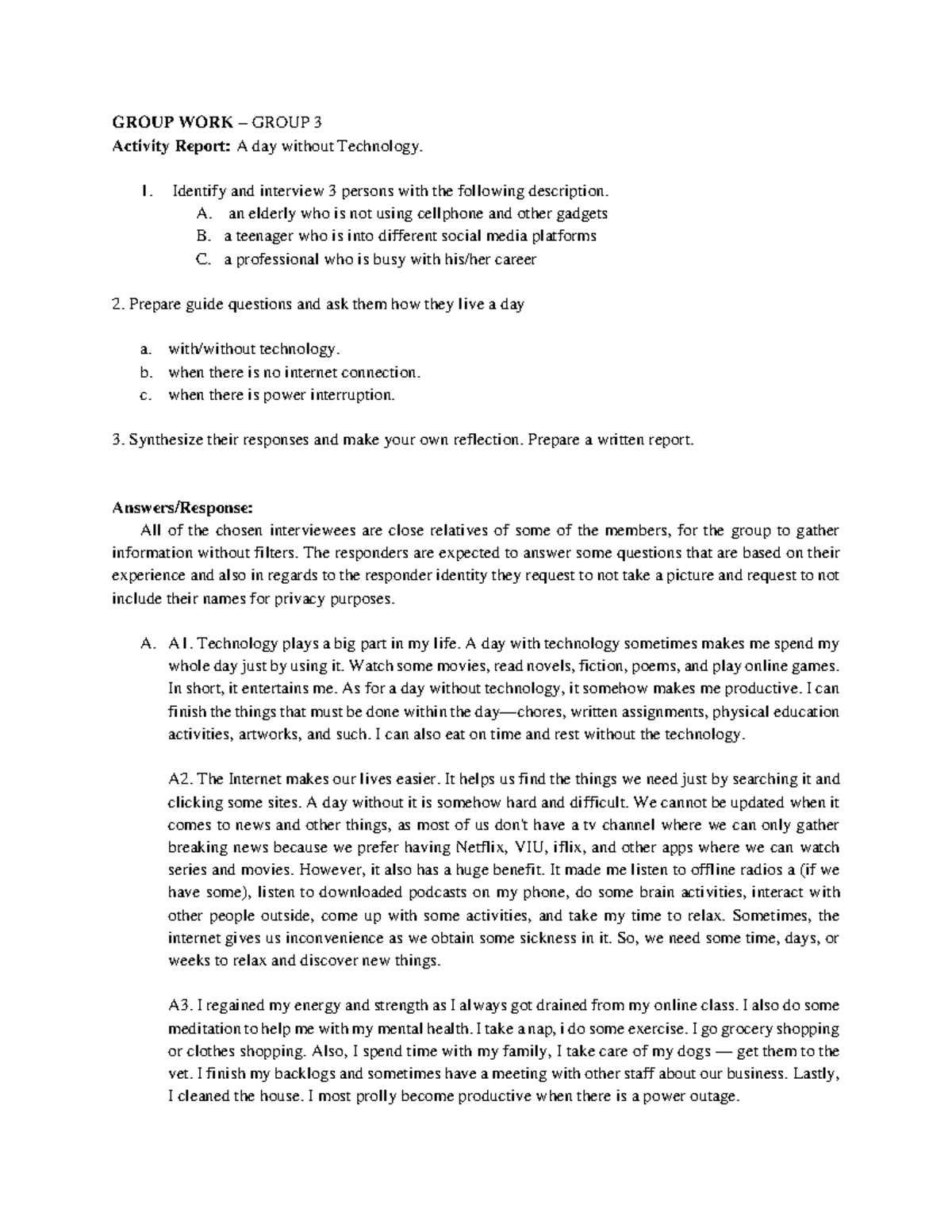 Group 3 Activity 7 - GROUP WORK – GROUP 3 Activity Report: A day ...