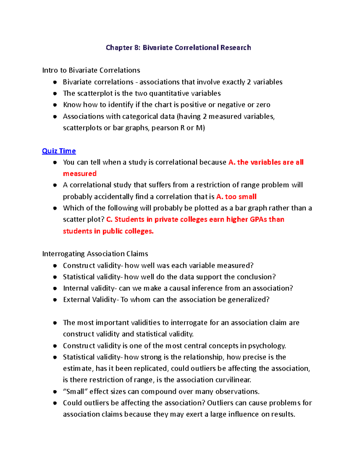 PSY 301 Notes Pt. 1 - Chapter 8: Bivariate Correlational Research Intro ...