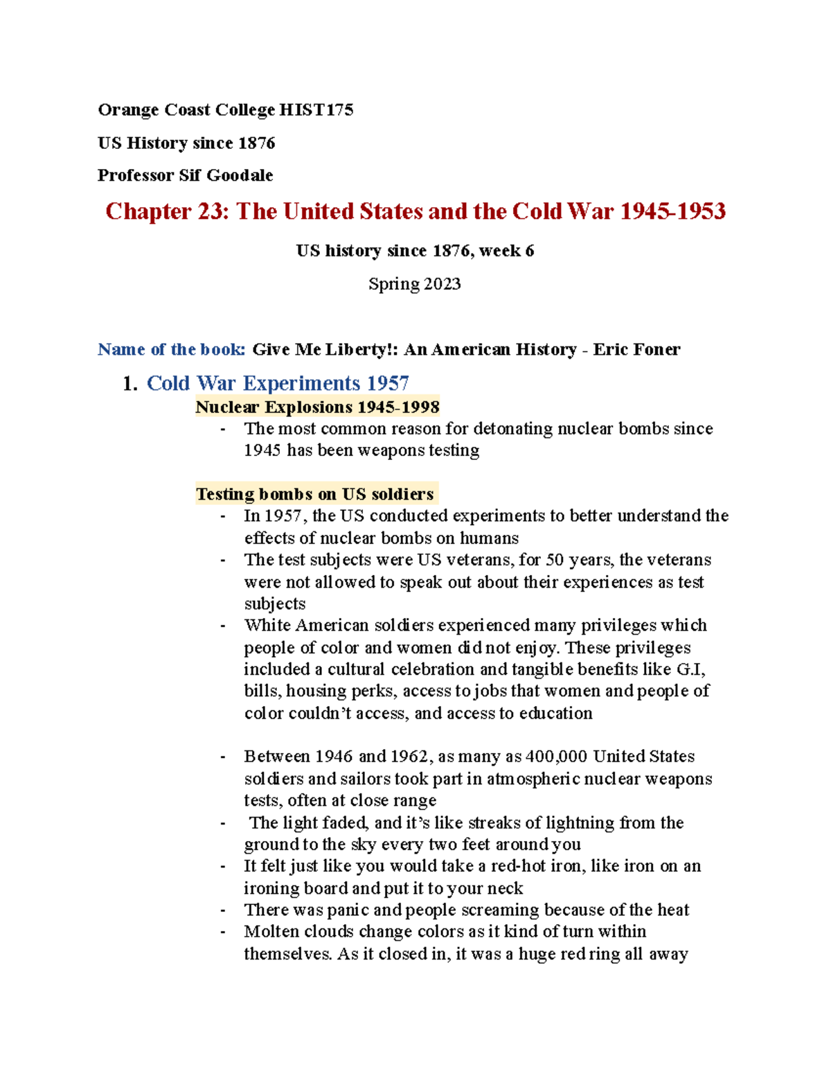 Chapter 23 The United States and the Cold War 1945-1953 - Orange Coast ...