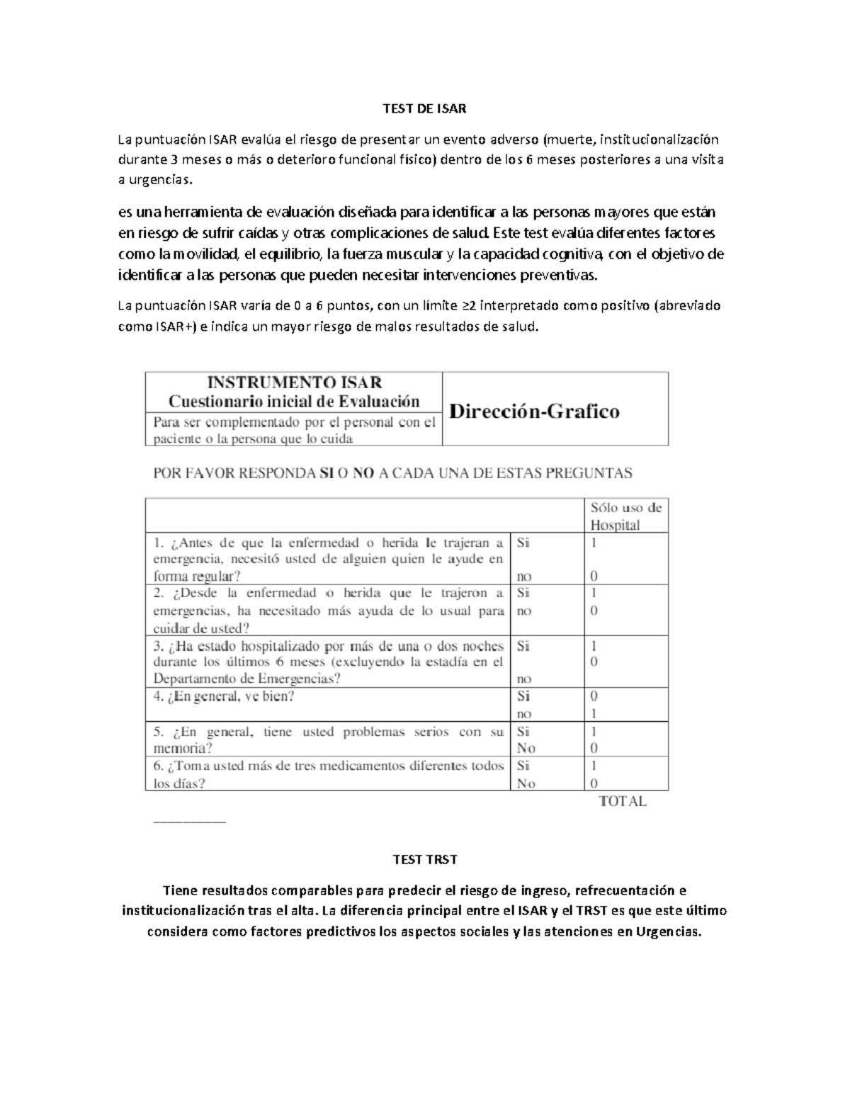 Escalas de emergencias geriatricas - TEST DE ISAR La puntuación ISAR ...
