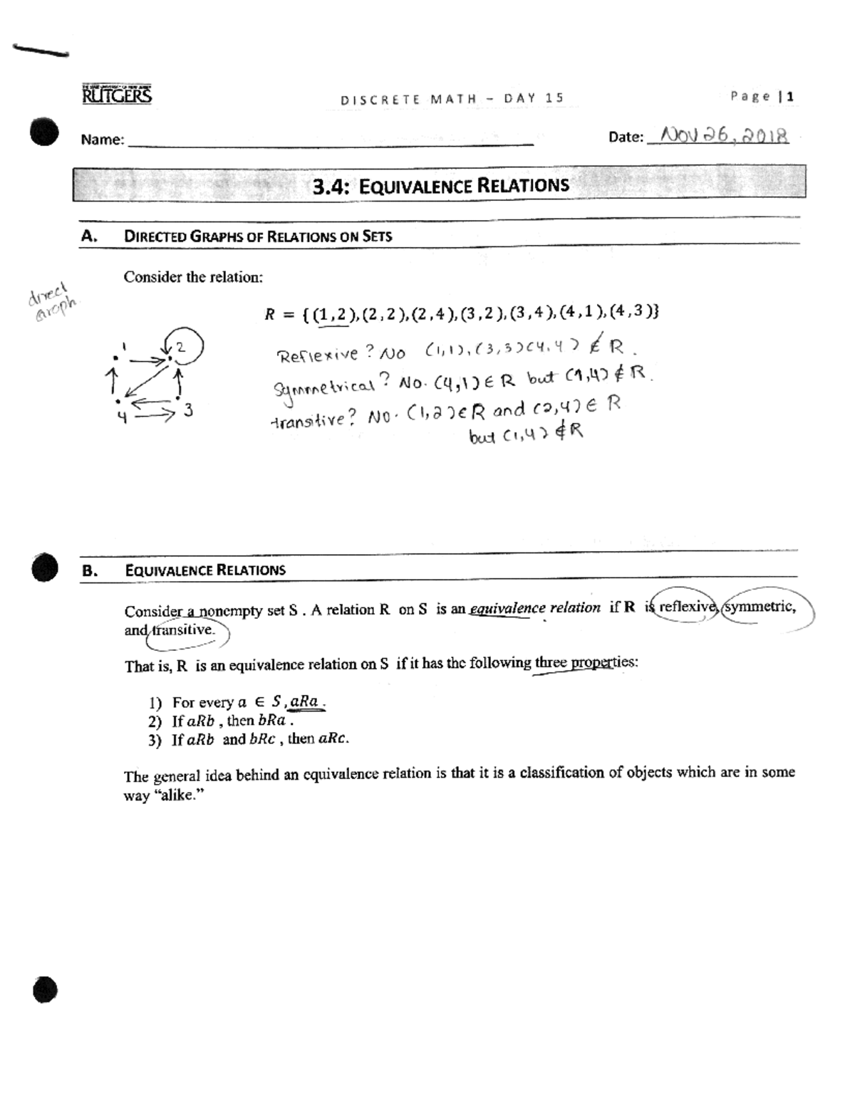 3.4 equivalence relations - RUTC’ER‘S DISCRETE MATH—DAY 15 Pagell ...