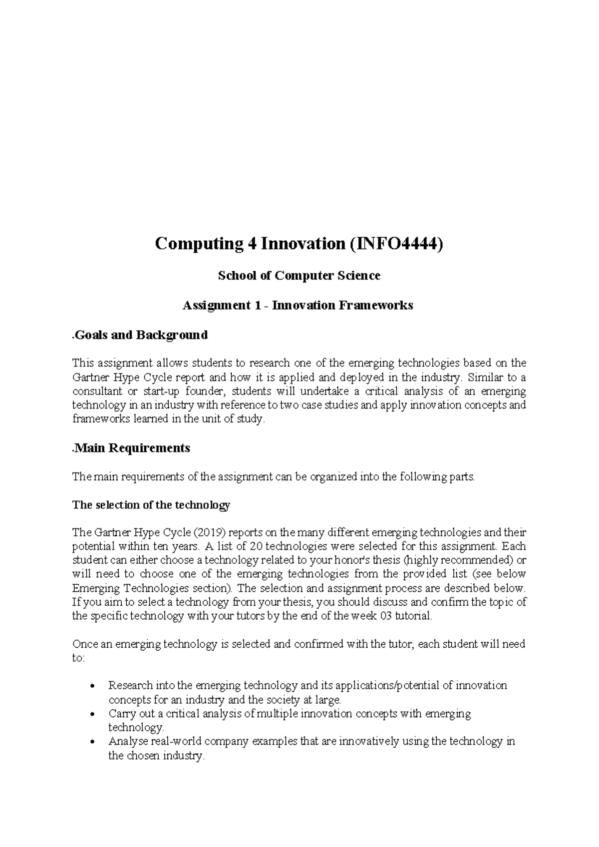 Computing 4 Innovation - Assignment-1 - Computing 4 Innovation (INFO4444) School of Computer ...