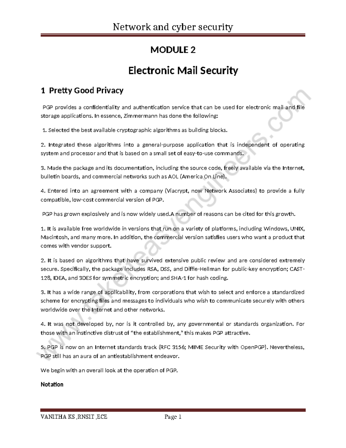 N2 watermark - MODULE 2 Electronic Mail Security 1 Prety ood Privacy ...