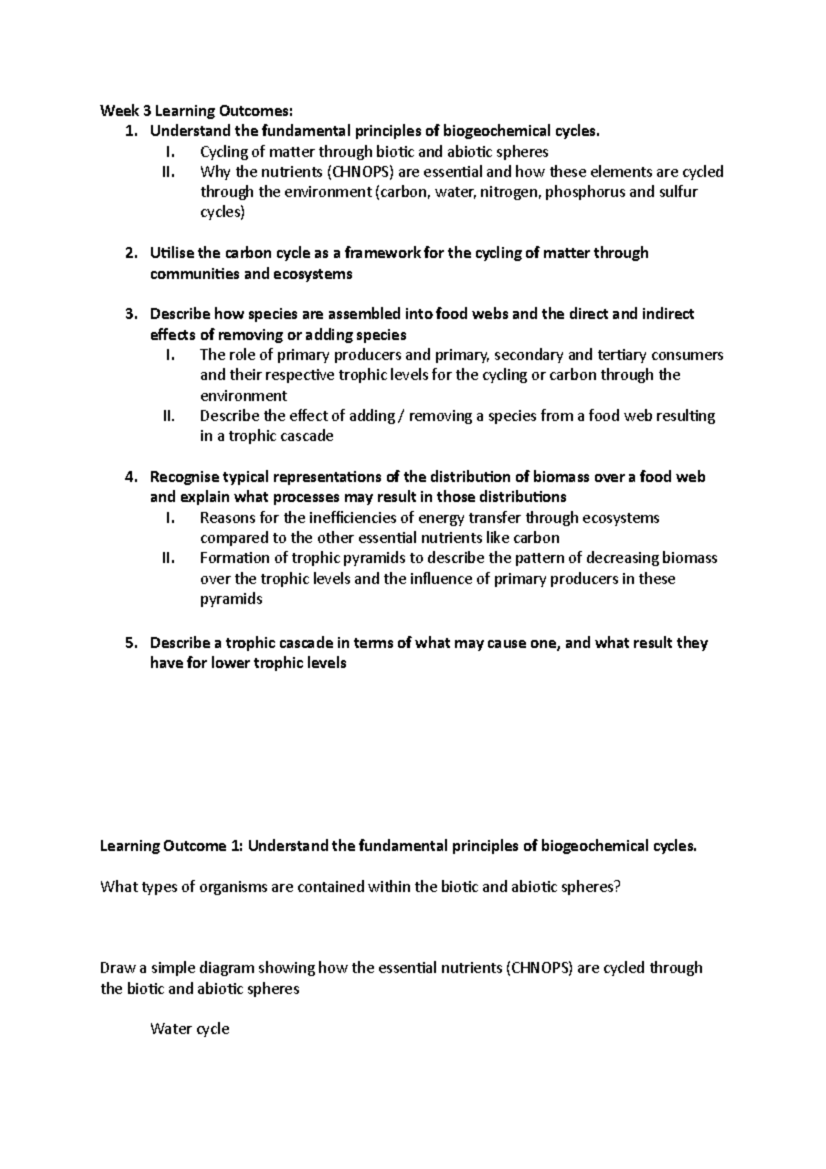 Study Guide BIO1042 Week3 - Week 3 Learning Outcomes: 1. Understand the ...