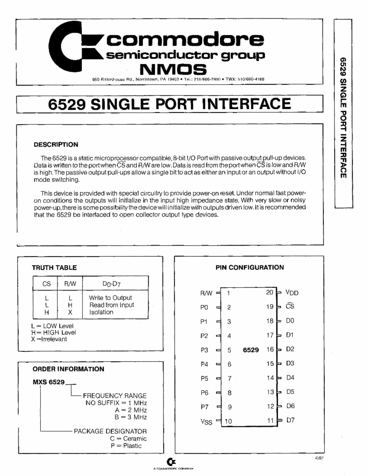 Mos 6529 spi - notes - commodore semiconductor group INIM O S 950 R ...