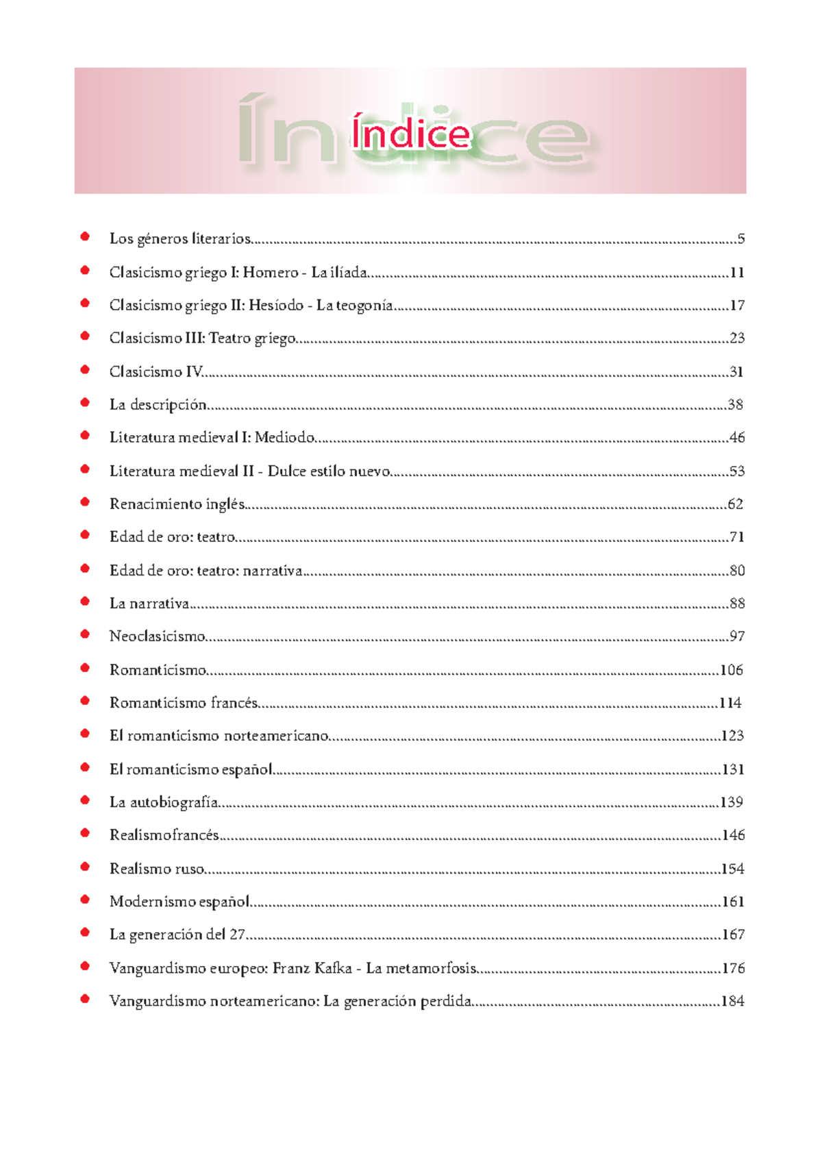 Literatura 1ro - Índice • Los géneros - Studocu