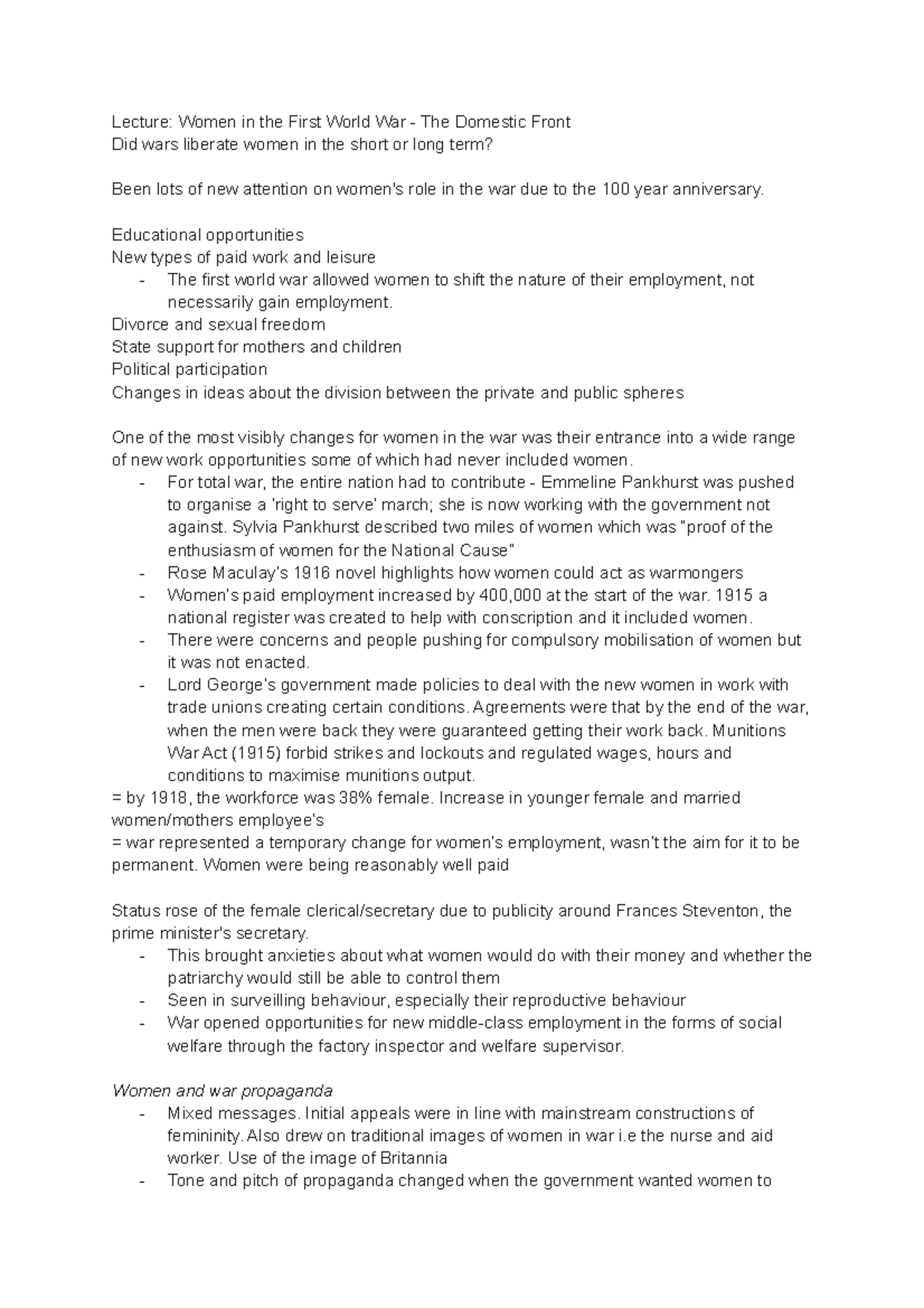 Week 6 - Women and the First World War - Lecture: Women in the First ...