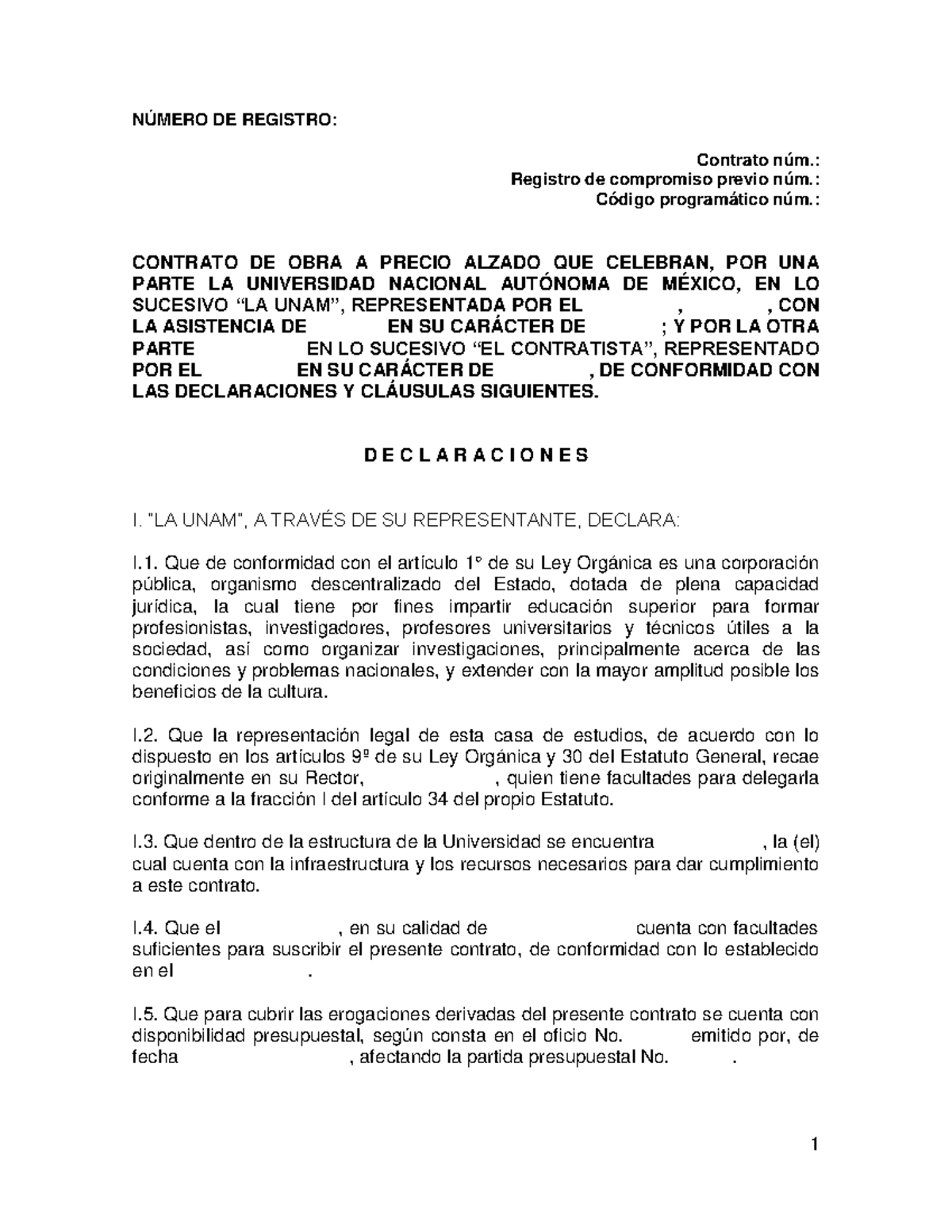 Contrato de Obra Precio Alzado - NÚMERO DE REGISTRO: Contrato núm ...