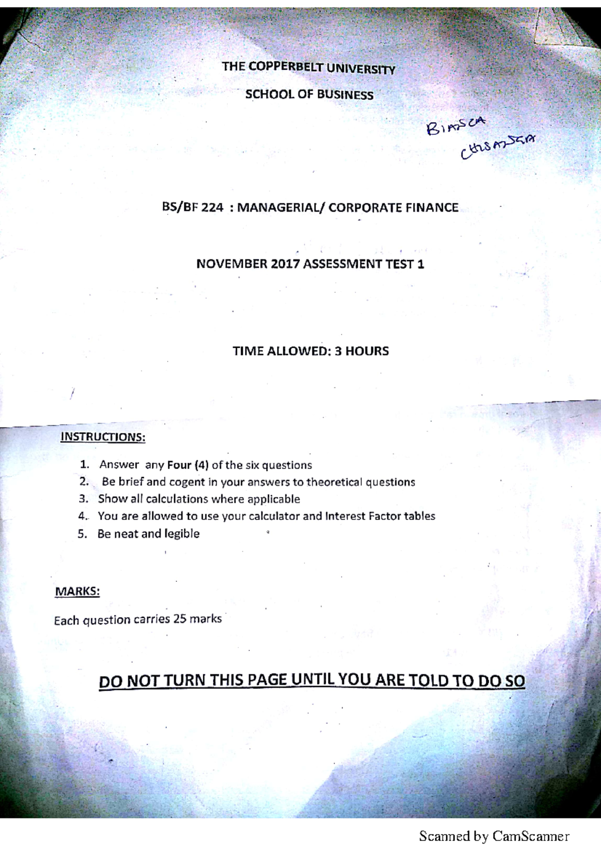 2017 bs 224 - Test paper - Corporate finance - Studocu