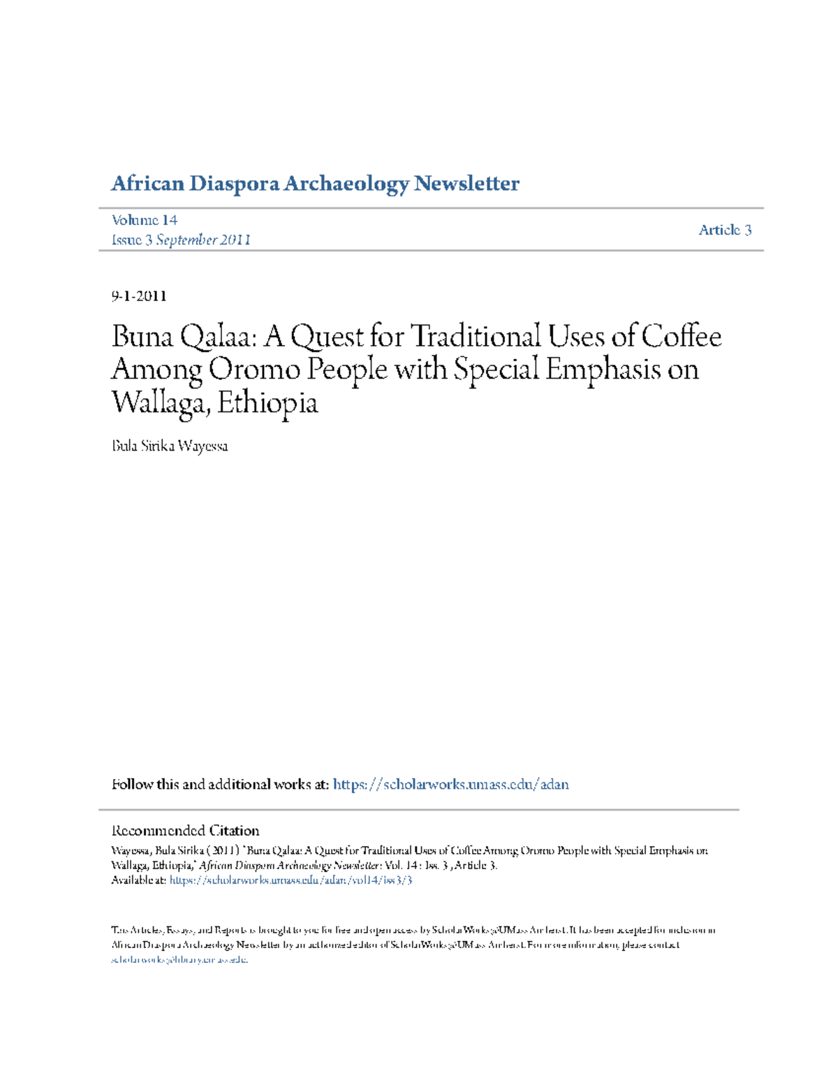 Buna Qalaa A Quest for Traditional Uses of Coffee Among Oromo Pe ...