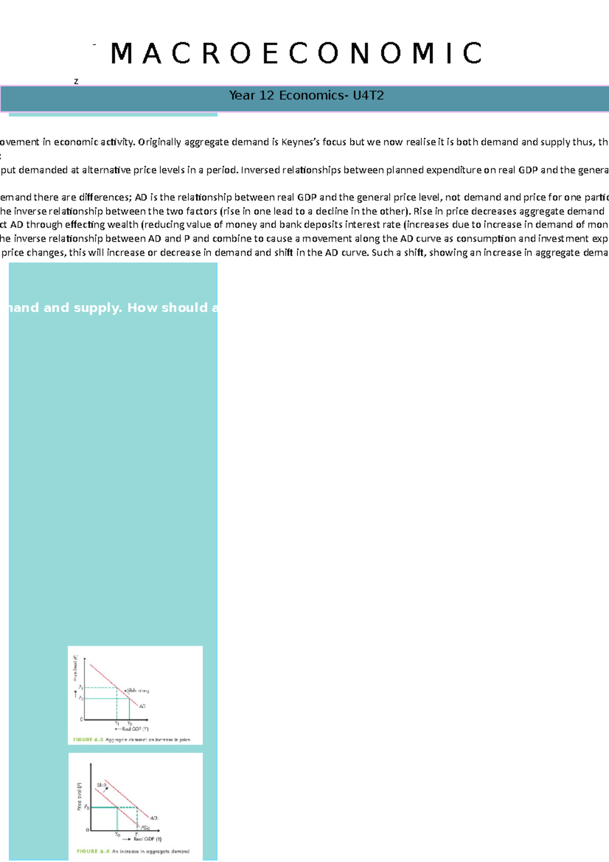Yr12 Economics Revision - supply. How should aggregate demand/suppl y ...