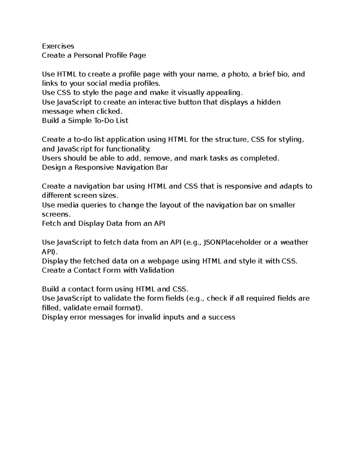 Exercises - Study Plan - Exercises Create a Personal Profile Page Use ...