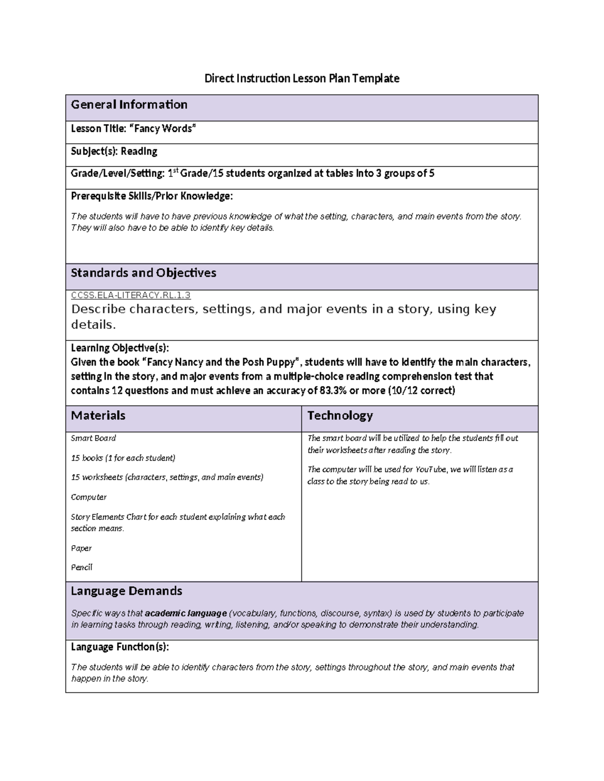 D091 Task 2 - Direct Instruction Lesson Plan Template General ...