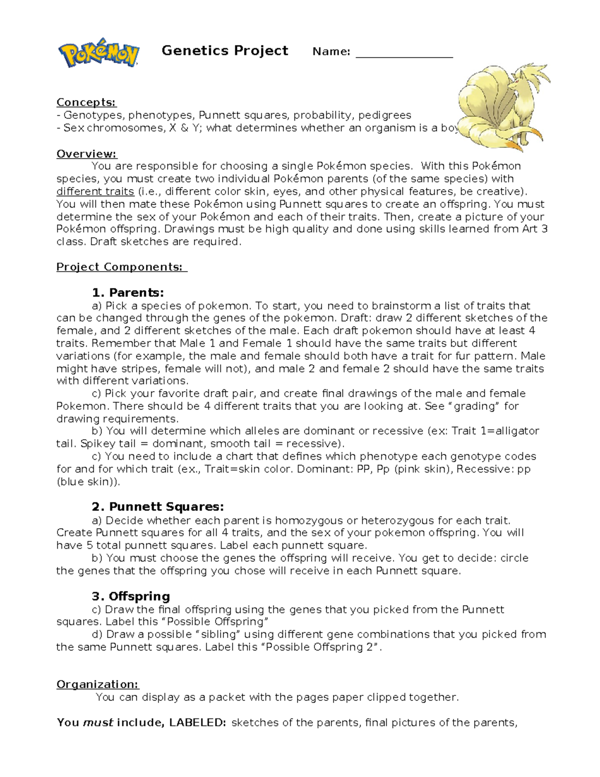 Pokemon genetics project-revised - Genetics Project Name ...