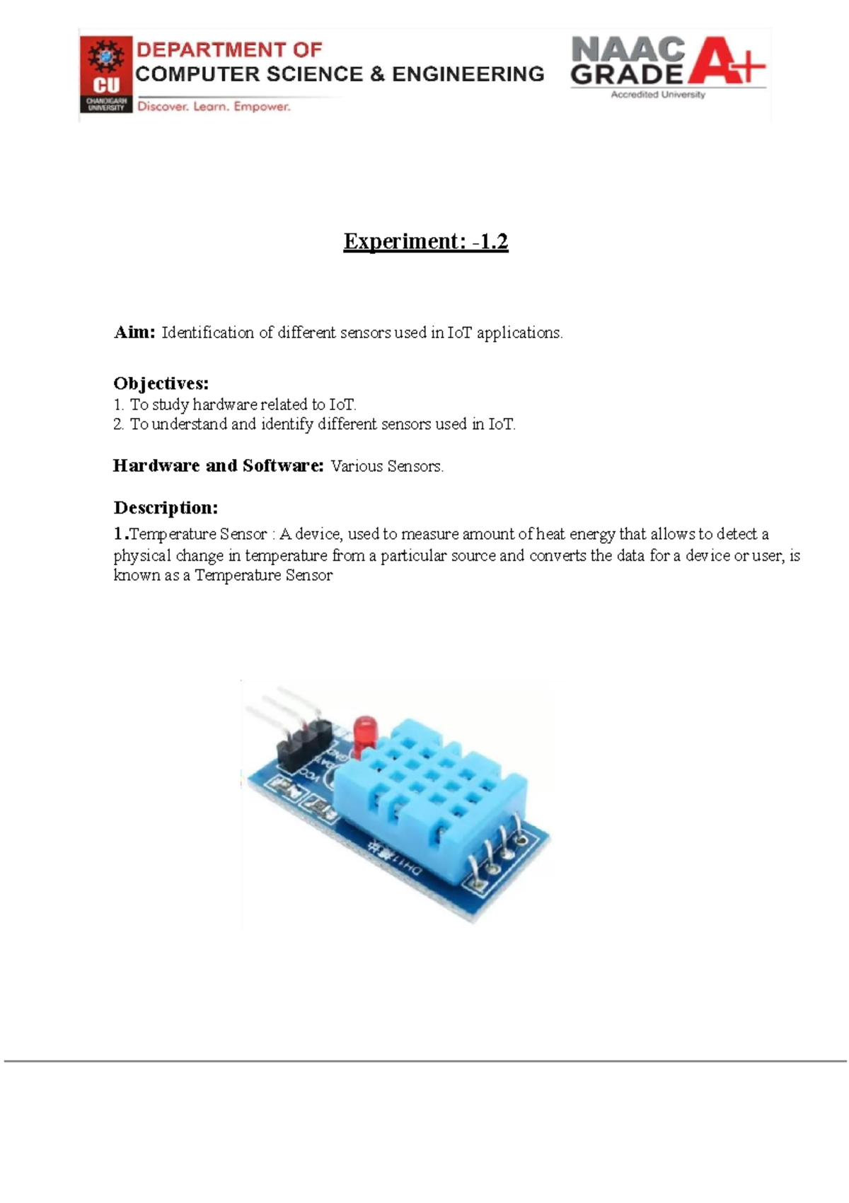 Iot 2 Iot 12 Practical Experiment 1 Aim Identification Of Different Sensors Used In Iot