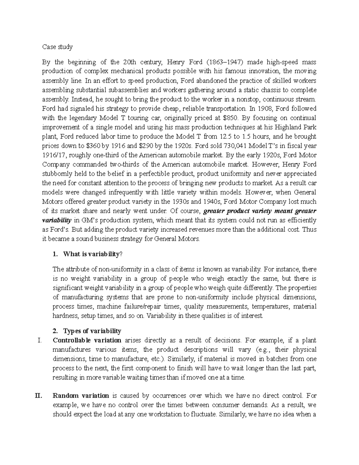 Variability - Case study By the beginning of the 20th century, Henry ...