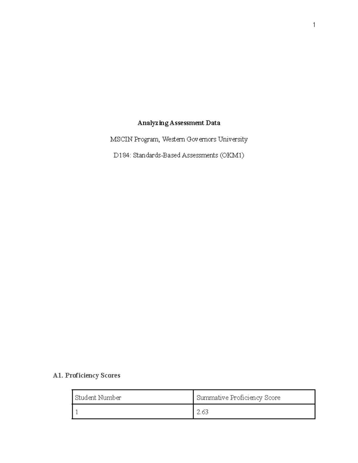 D184 Task 3 Studocu - Pass - Analyzing Assessment Data MSCIN Program, Western Governors ...