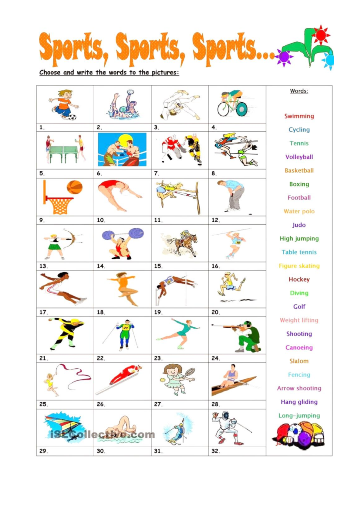 Sports vocabulary exercise - Língua Portuguesa I - Sports, Sports ...