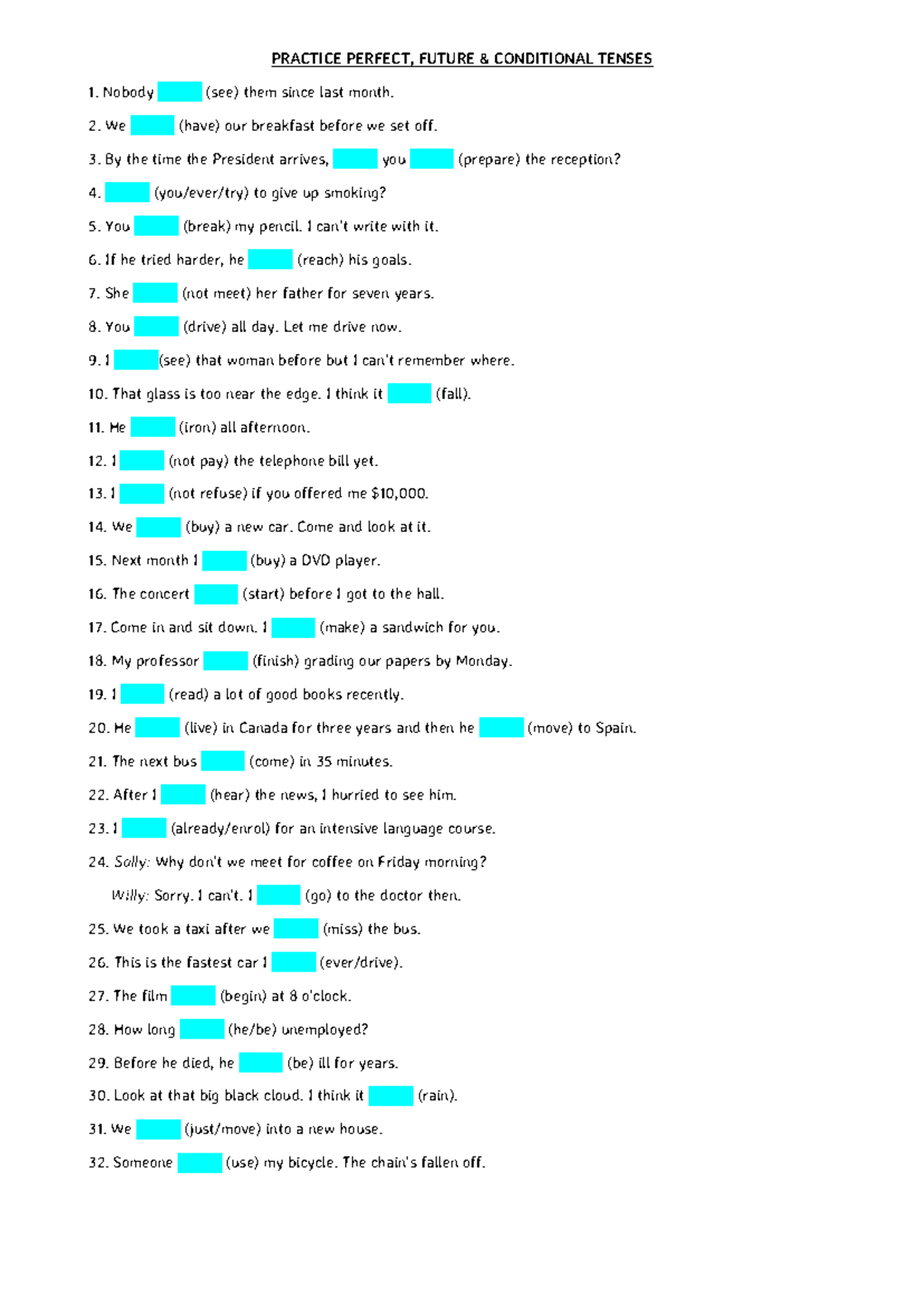Exs. perfect, future & conditional - PRACTICE PERFECT, FUTURE ...