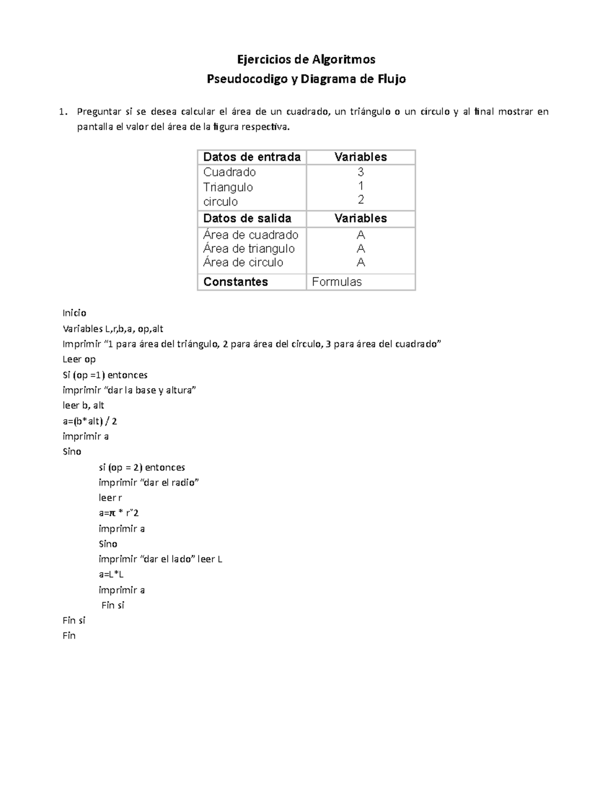 Algoritmos - Ejercicios - Ejercicios de Algoritmos Pseudocodigo y Diagrama de Flujo Preguntar si ...