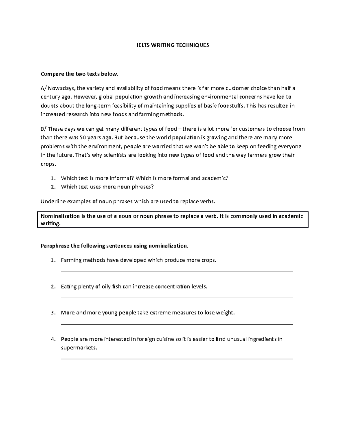 Ielts Nominalisation - english for example and practice everyday ...