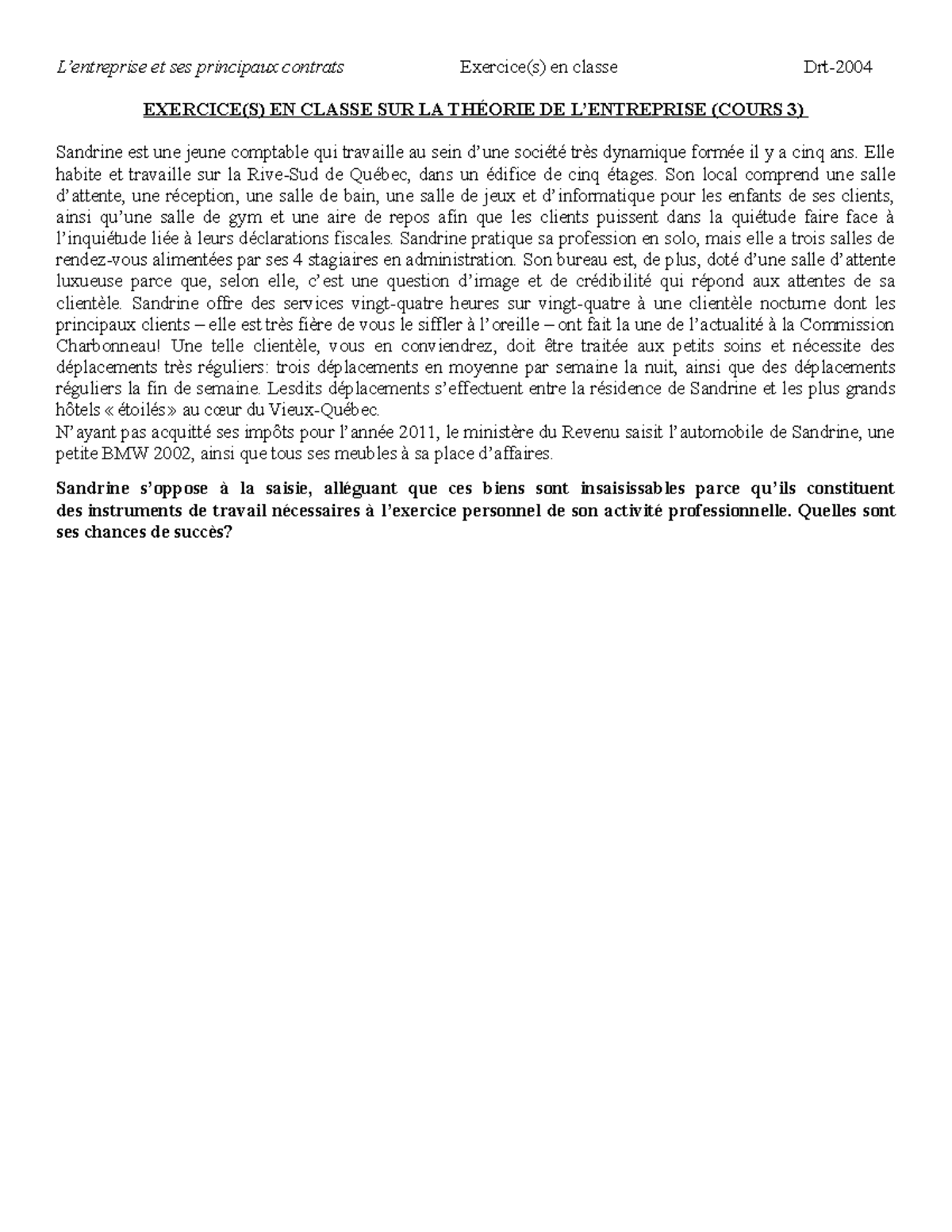 Exercice en classe sur la th%C3%A9orie de l%27entreprise %28cours 3%29 ...