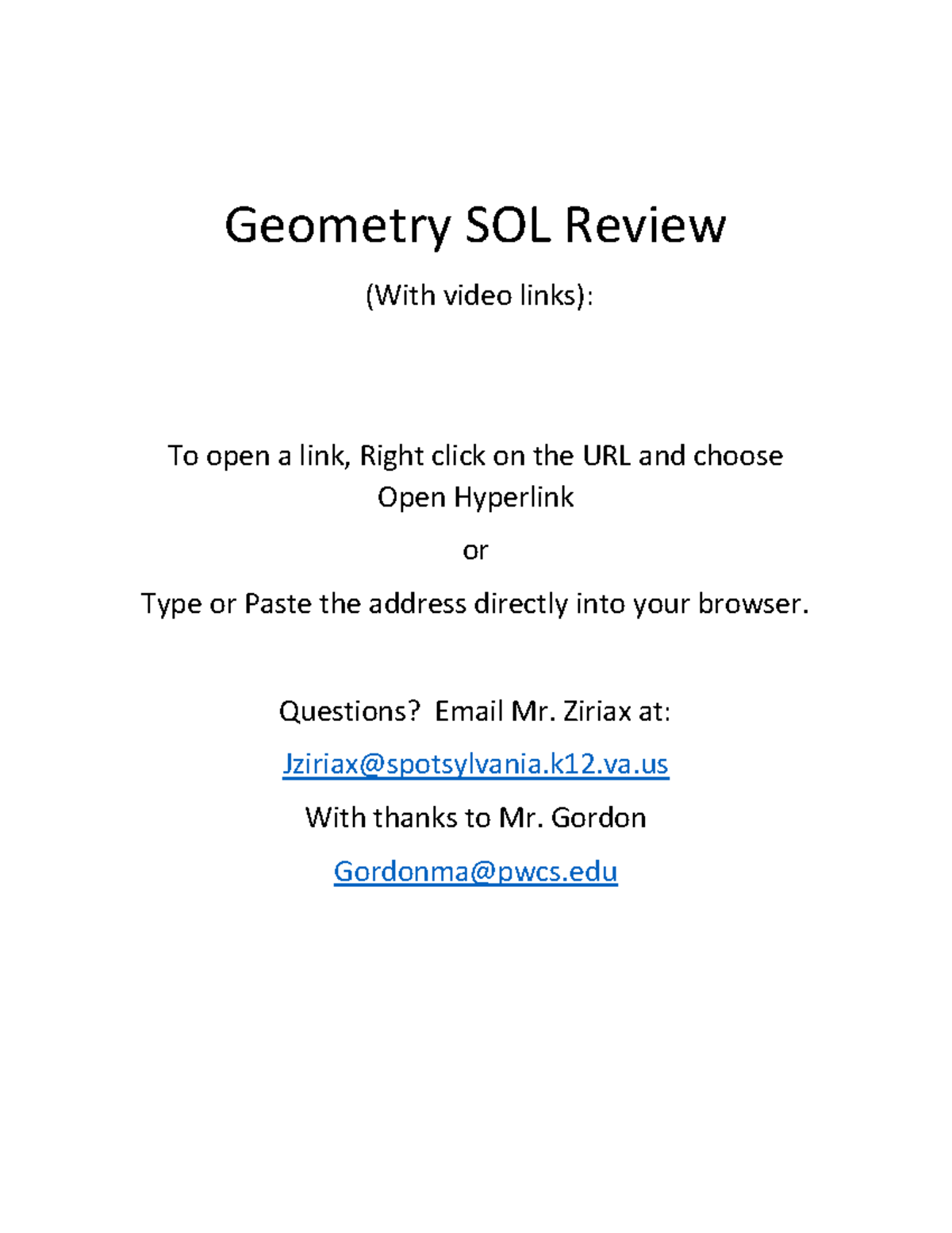 SOL review - Geometry SOL Review (With video links): To open a link ...