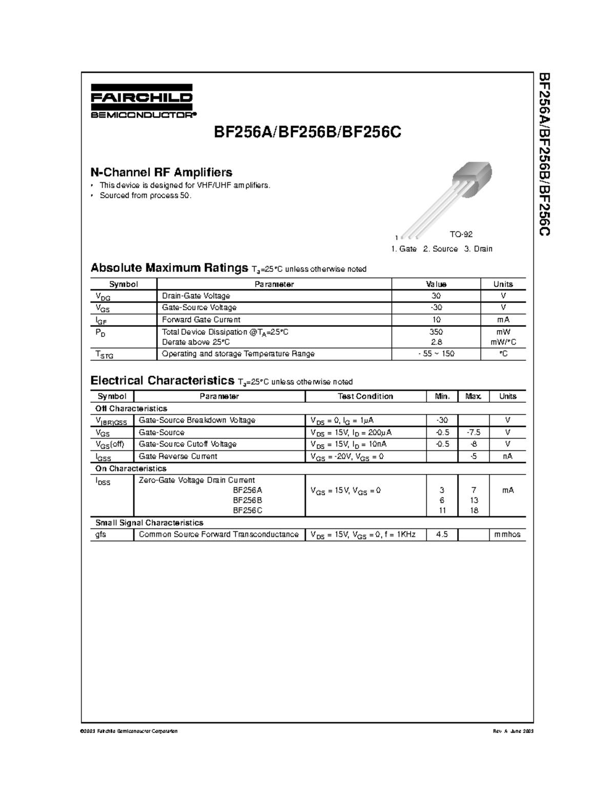 Datasheet BF256A - ©2003 Fairchild Semiconductor Corporation Rev. A ...