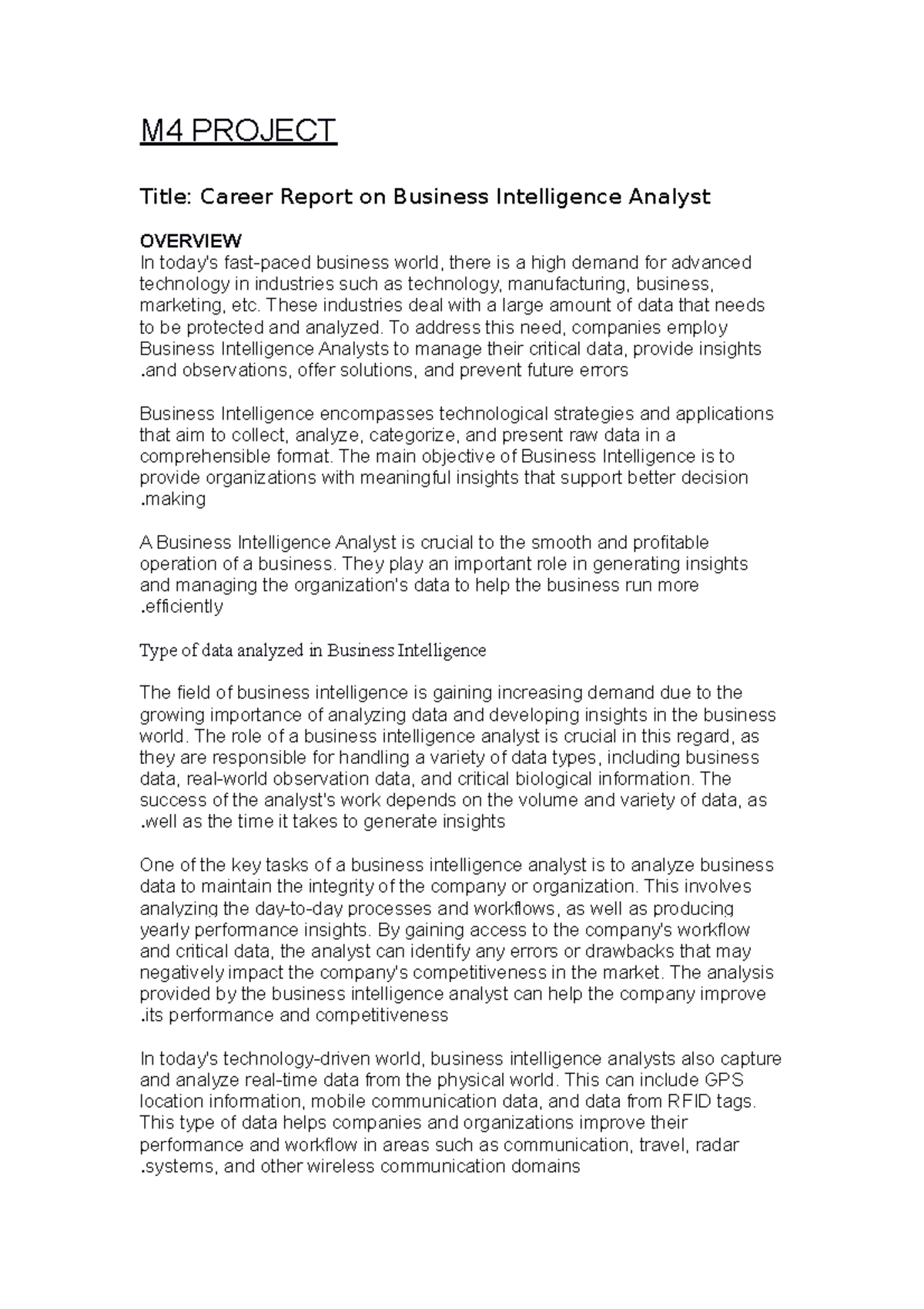 Title: Career Report on Business Intelligence Analyst - M4 PROJECT ...