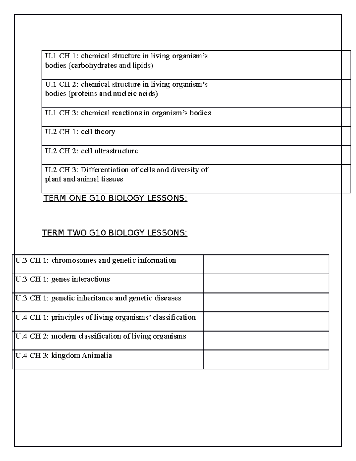 Biology lessons G10 G11 - U CH 1: chemical structure in living organism ...