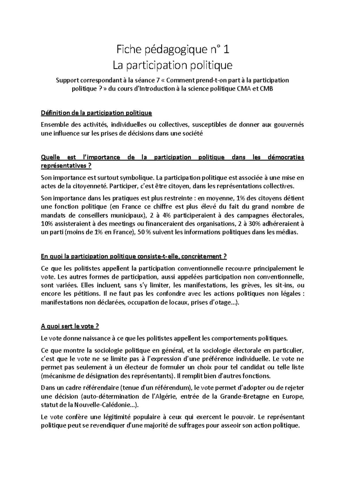 Fiche 1 Participation politique - Warning: TT: undefined function: 32 Warning: TT: undefined ...