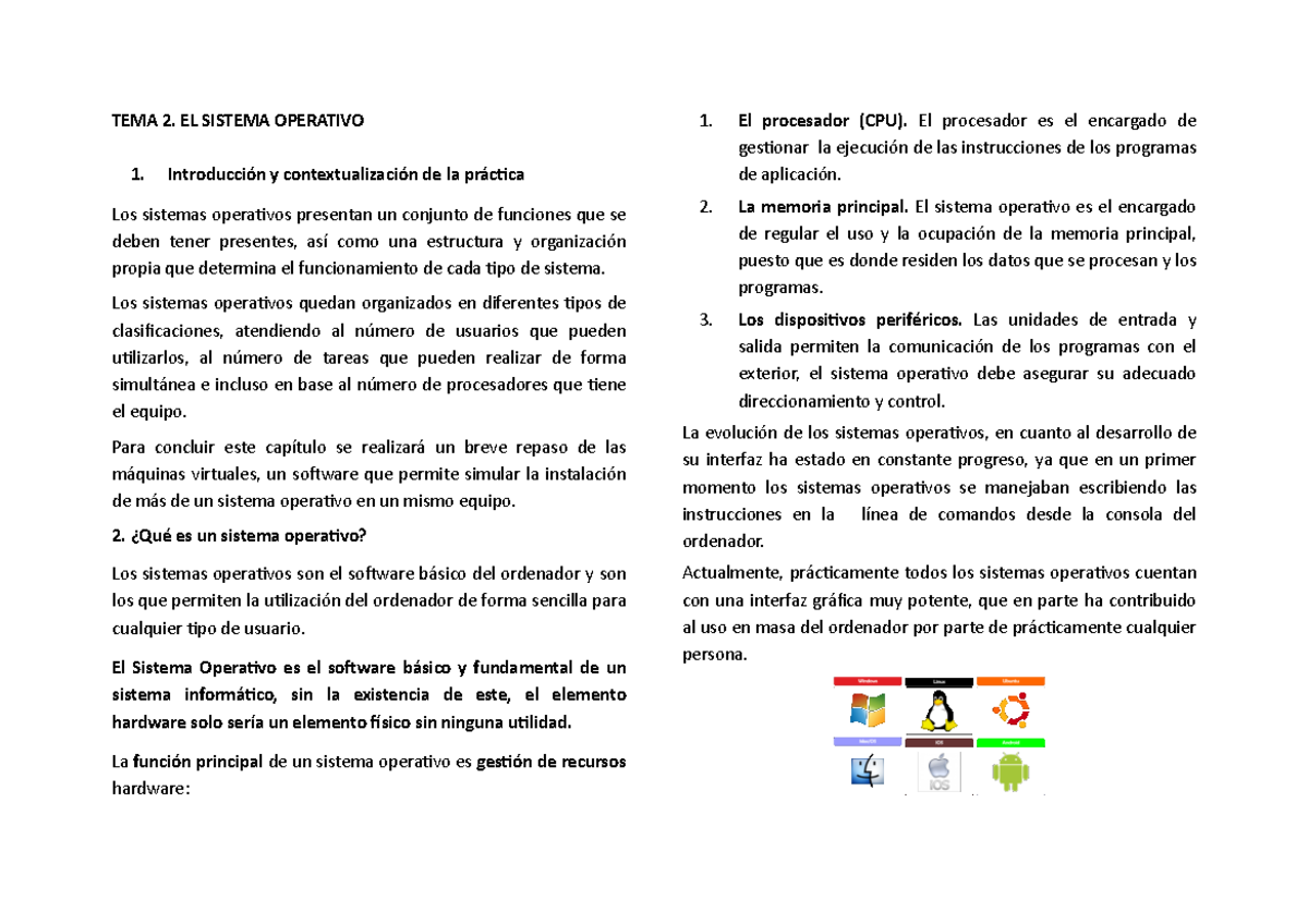 T2-SSOO 1 def - SSOO - TEMA 2. EL SISTEMA OPERATIVO Introducción y ...