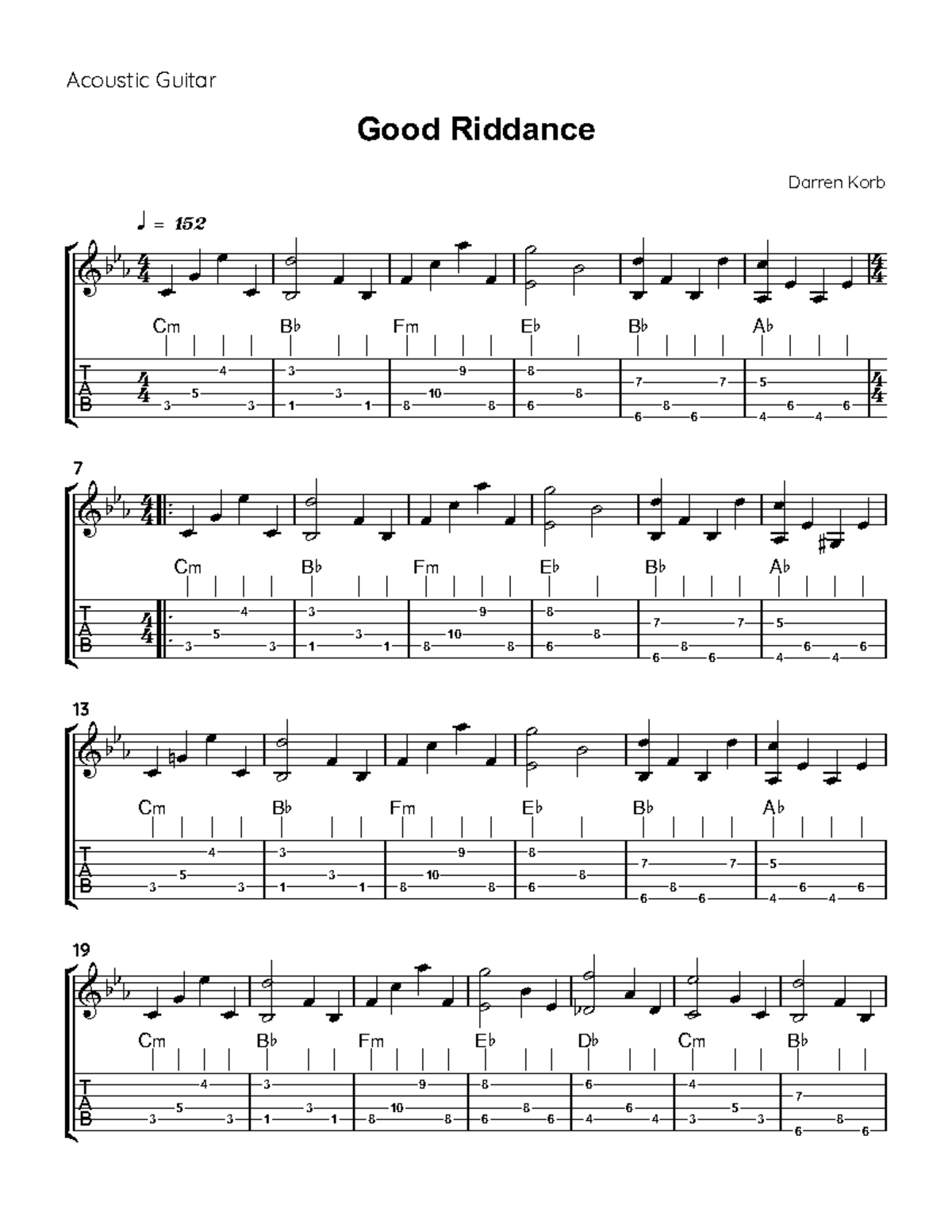 Good Riddance Guitar - ° ¢ ° ¢ ° ¢ ° ¢ q = 152 C‹ B ̈ F‹ E ̈ B ̈ A ̈ ...