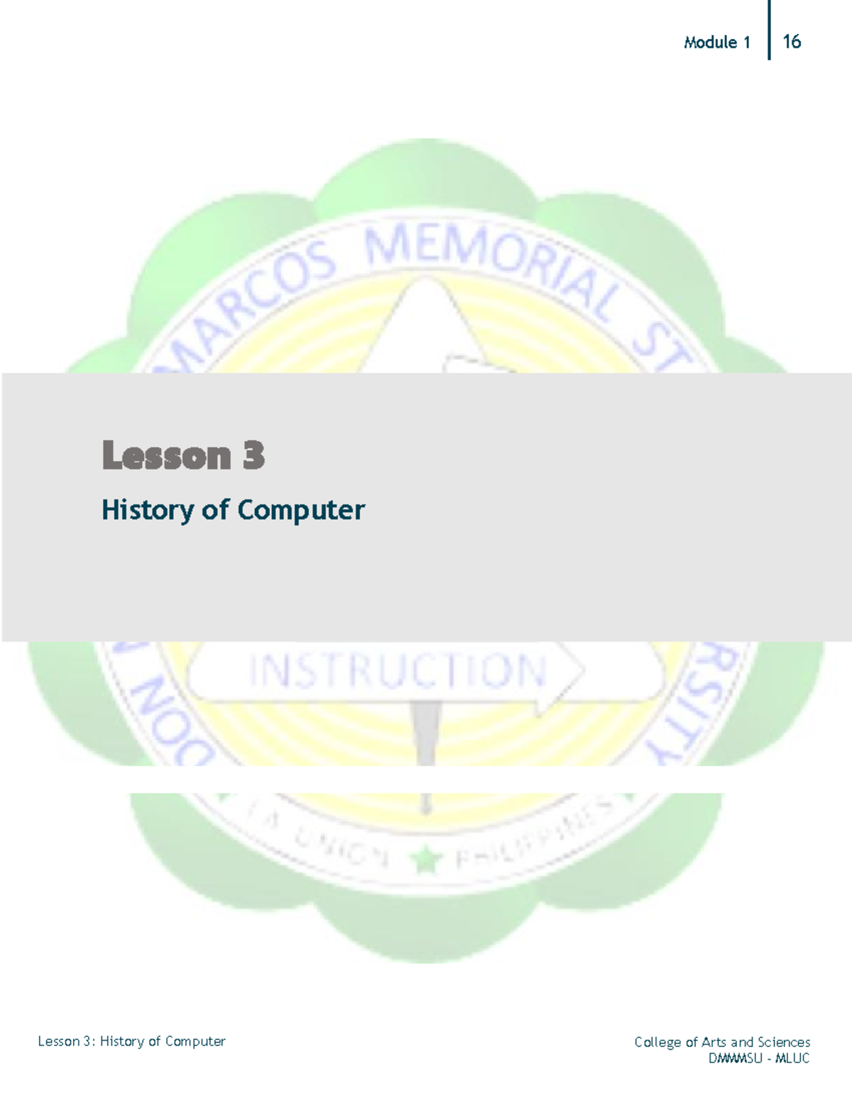 IT Era Lesson 3 M1 - College of Arts and Sciences Lesson 3: History of ...