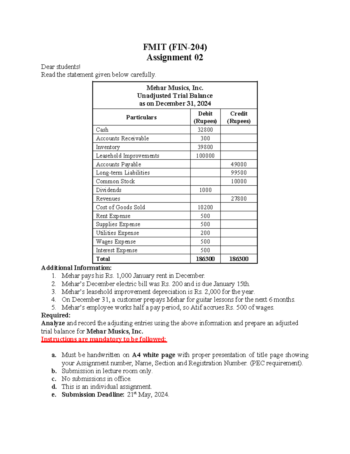 Assignment 2 CS 10 - FMIT (FIN-204) Assignment 02 Dear students! Read the statement given below ...