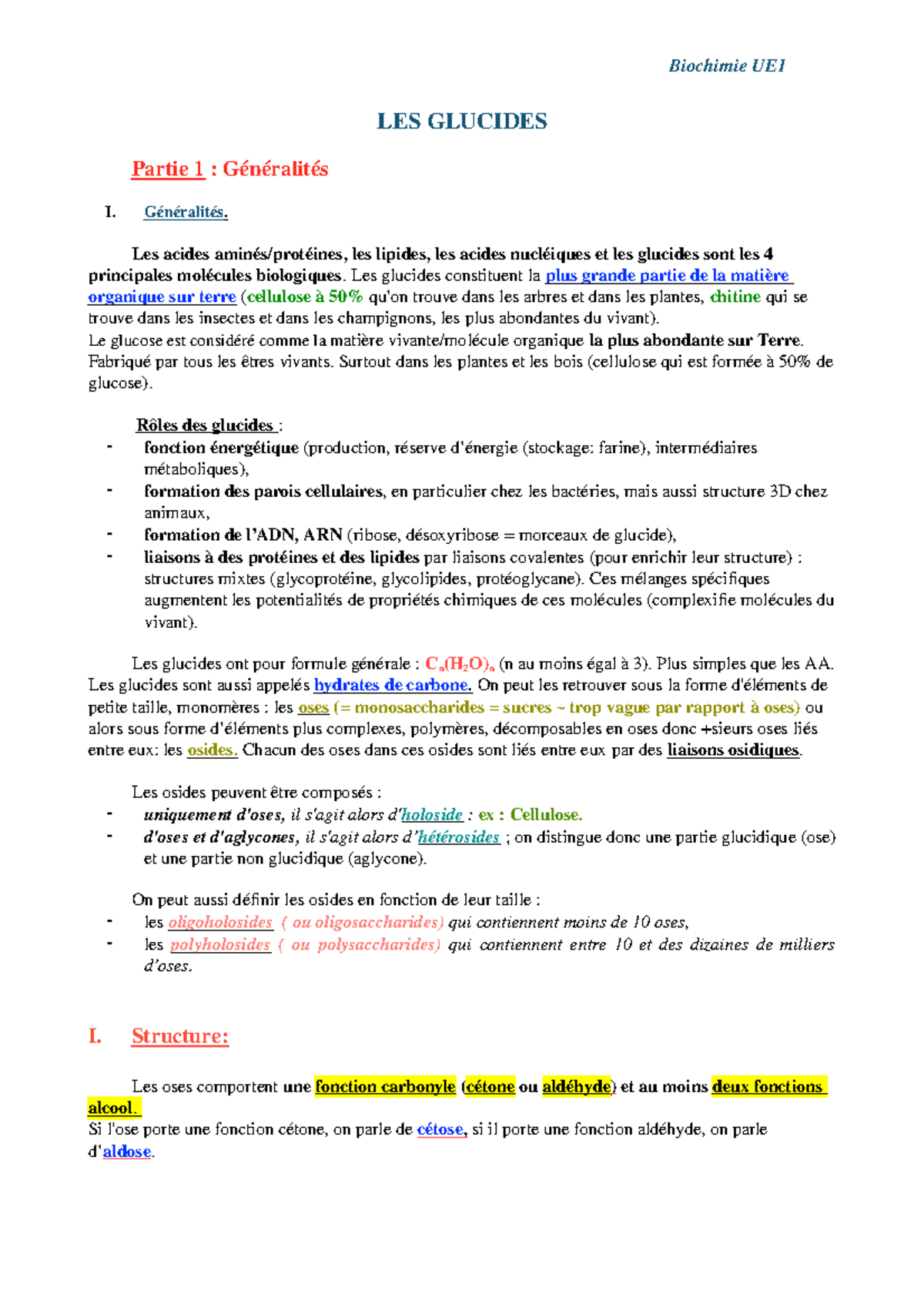 Les Glucides - Oses - LES GLUCIDES Partie 1 : Généralités I ...