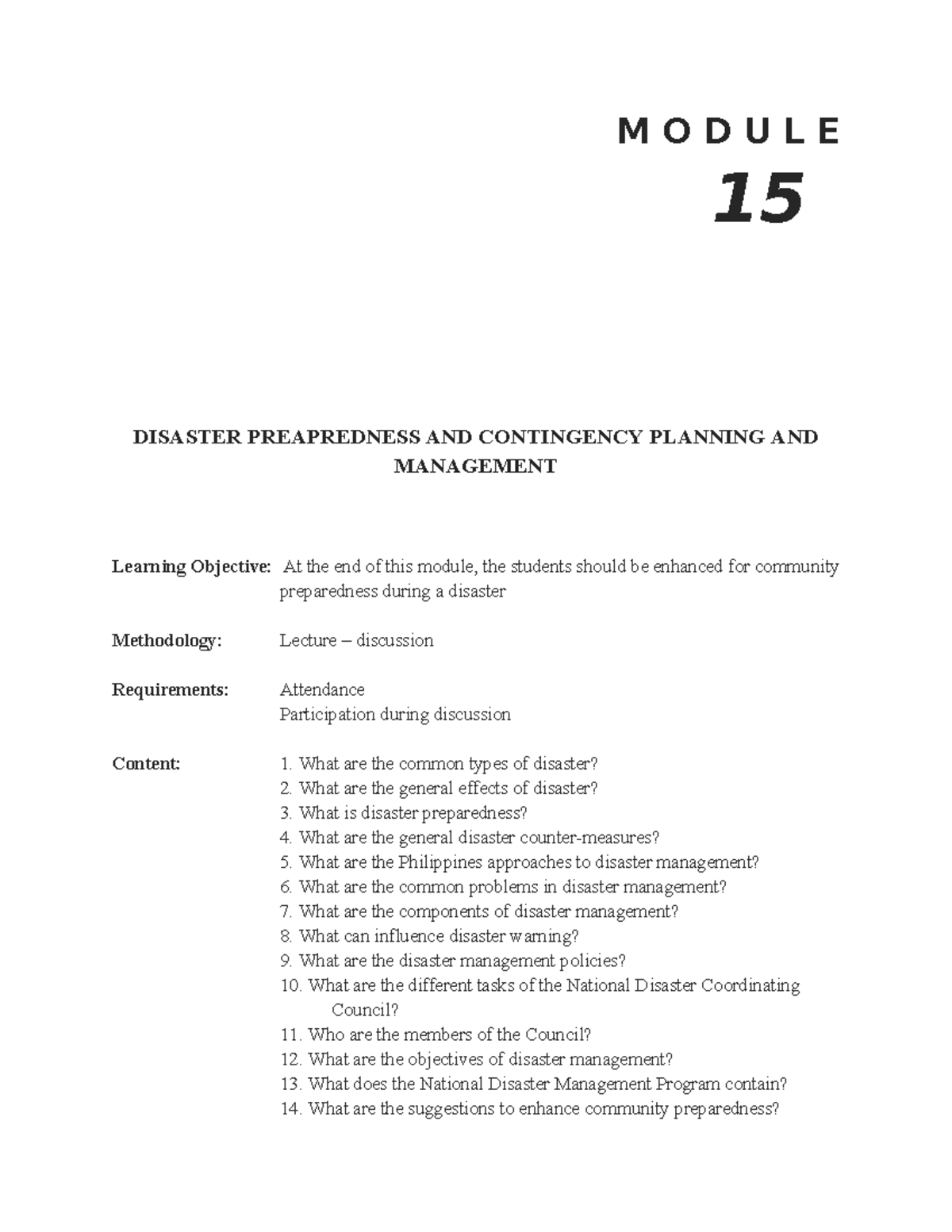 Module-15-Disaster - Module about Disaster - M O D U L E 15 DISASTER ...