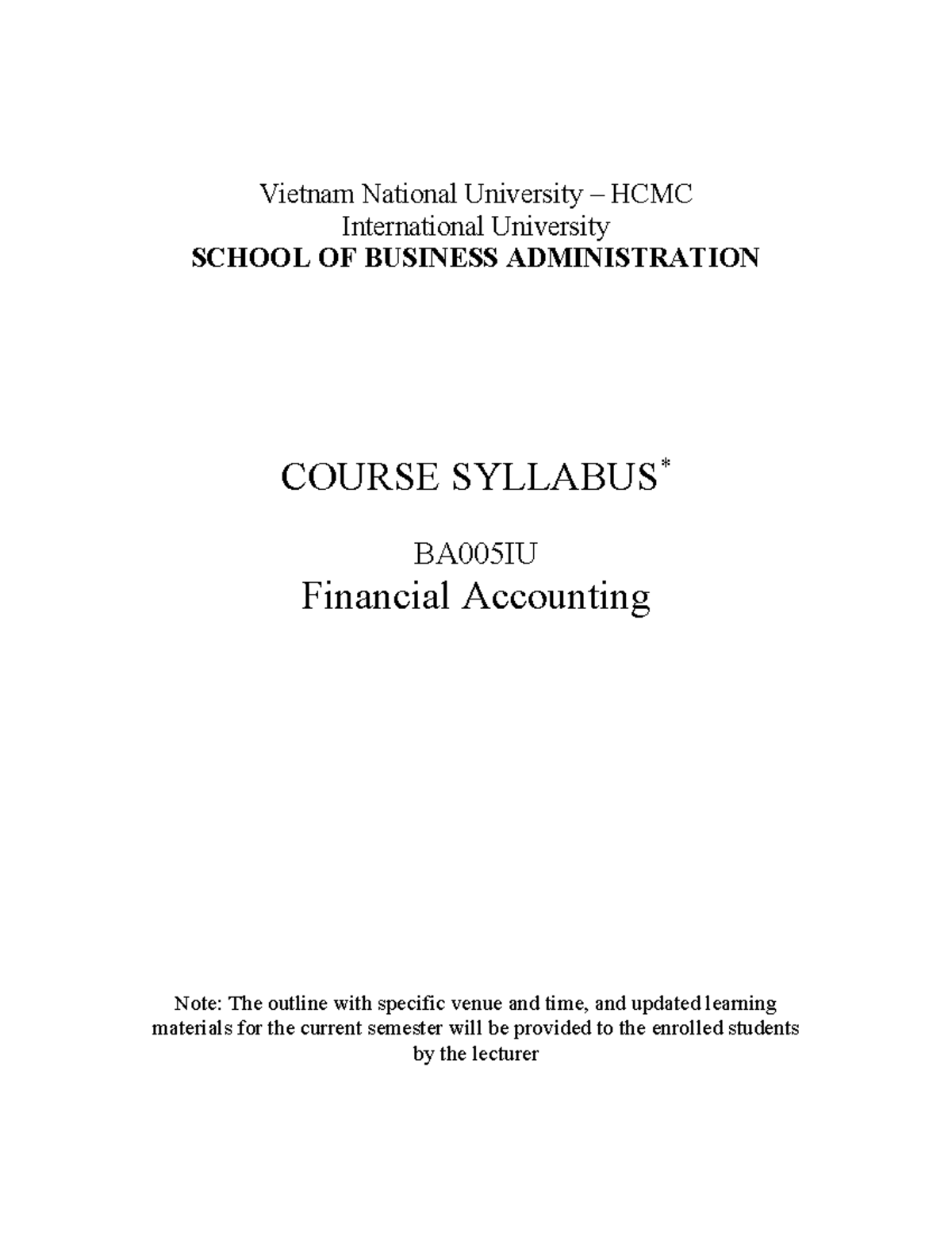 Syllabus Financial Accounting BA005IU - Vietnam National University ...