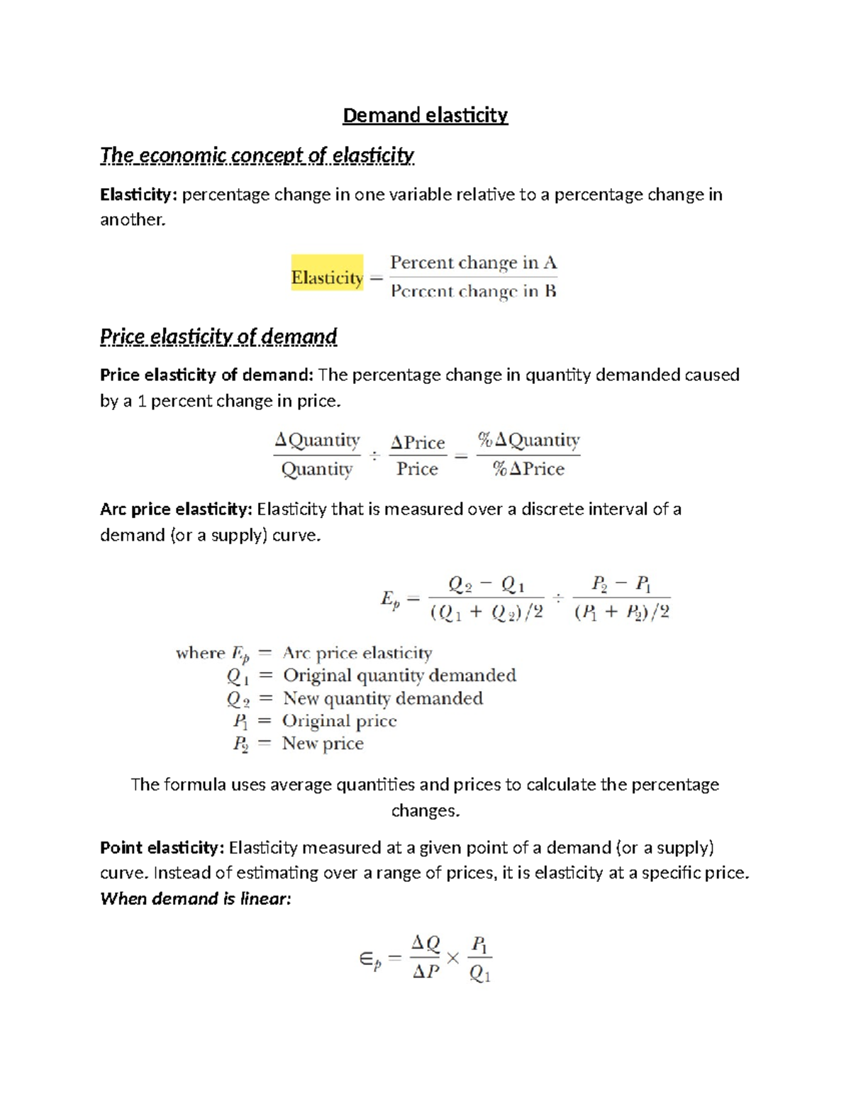 Demand elasticity - Summary Monetary economics - Demand elasticity The ...