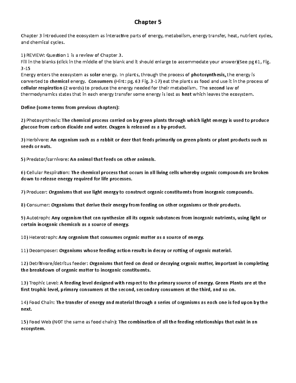 Chapter 5 Homework - Chapter 5 Chapter 3 introduced the ecosystem as ...