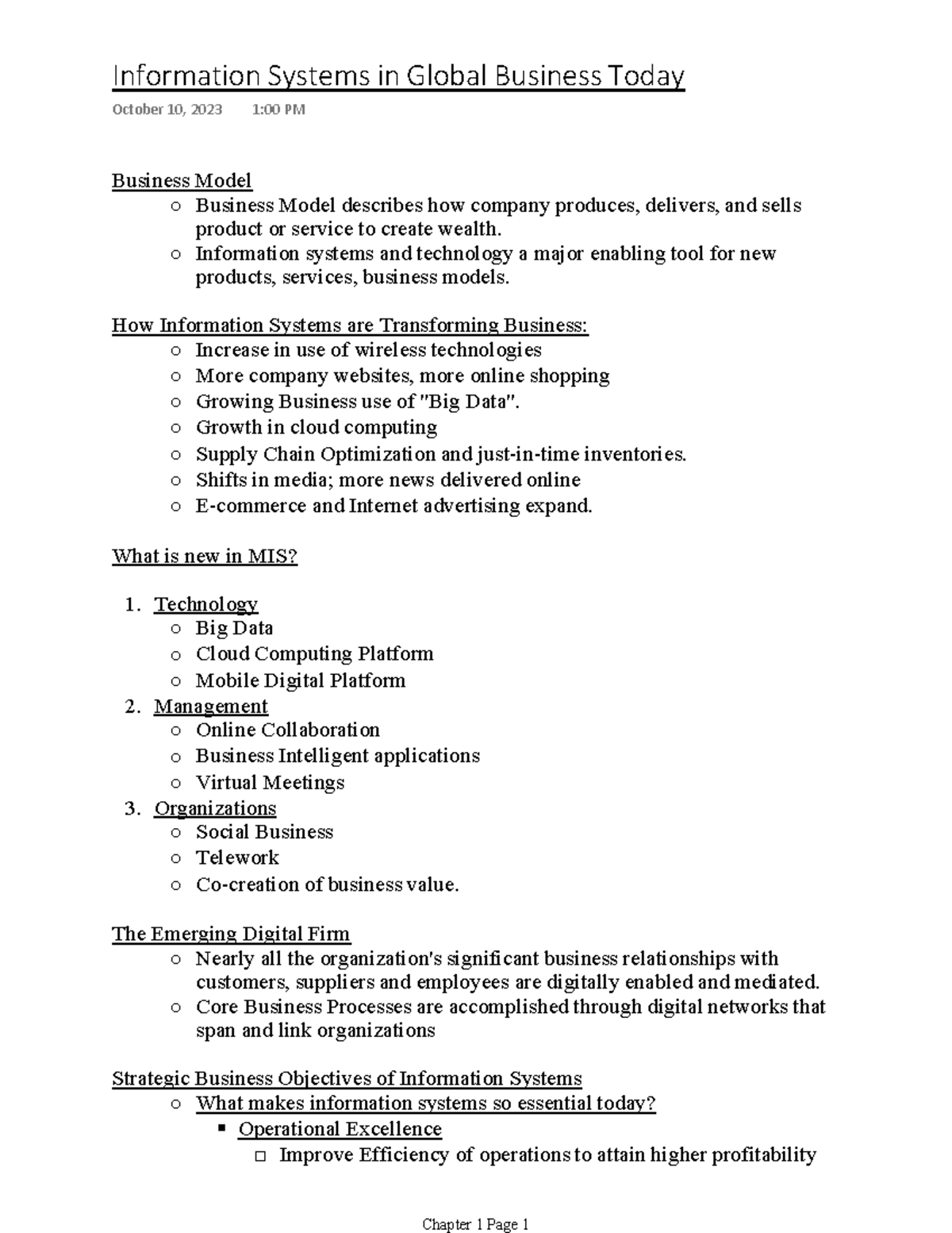 COMM 2KA3 Chapter 1, Information Systems in Global Business Today ...