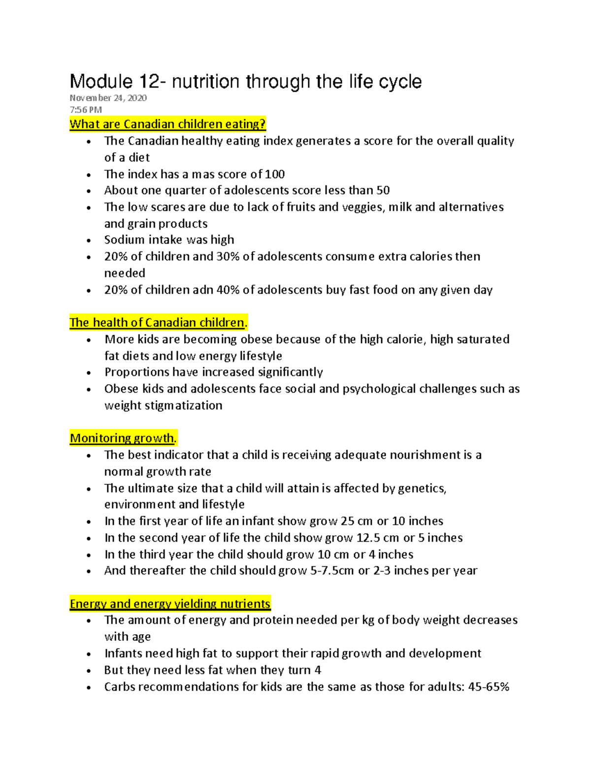 Module 12 - Notes - nutrition textbook - Module 12- nutrition through ...